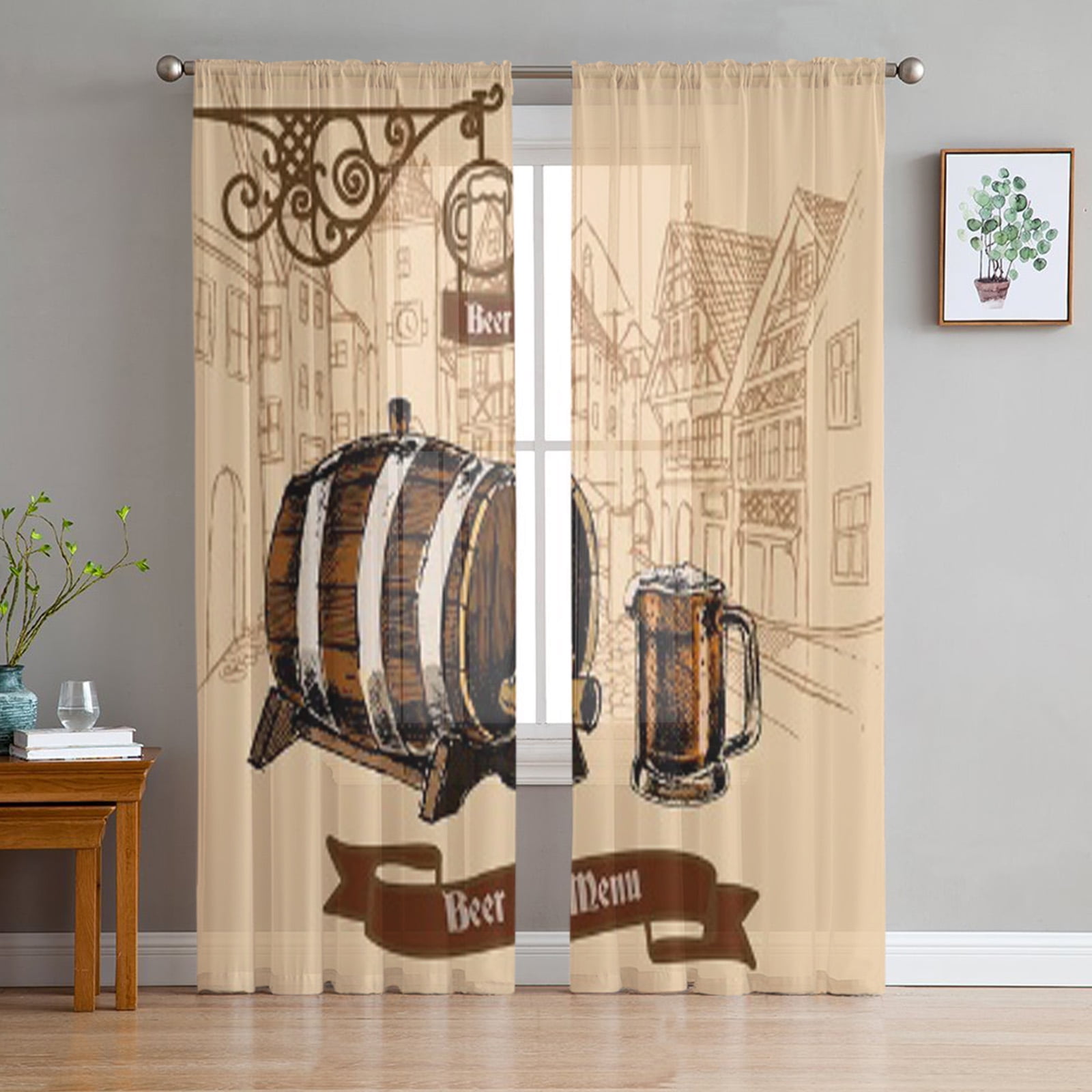 Vintage Style Cast Iron Advertisement Sheer Curtains for Living Room ...