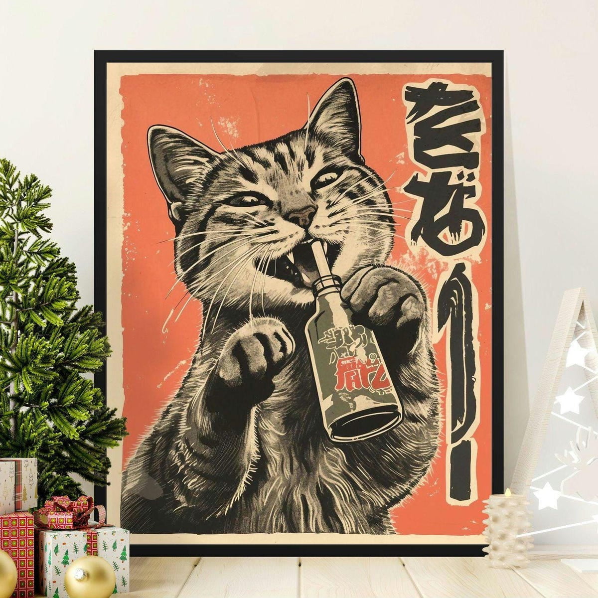 Vintage Style Cat Drinking Poster, Retro Inspired Cat Wall Art Print ...
