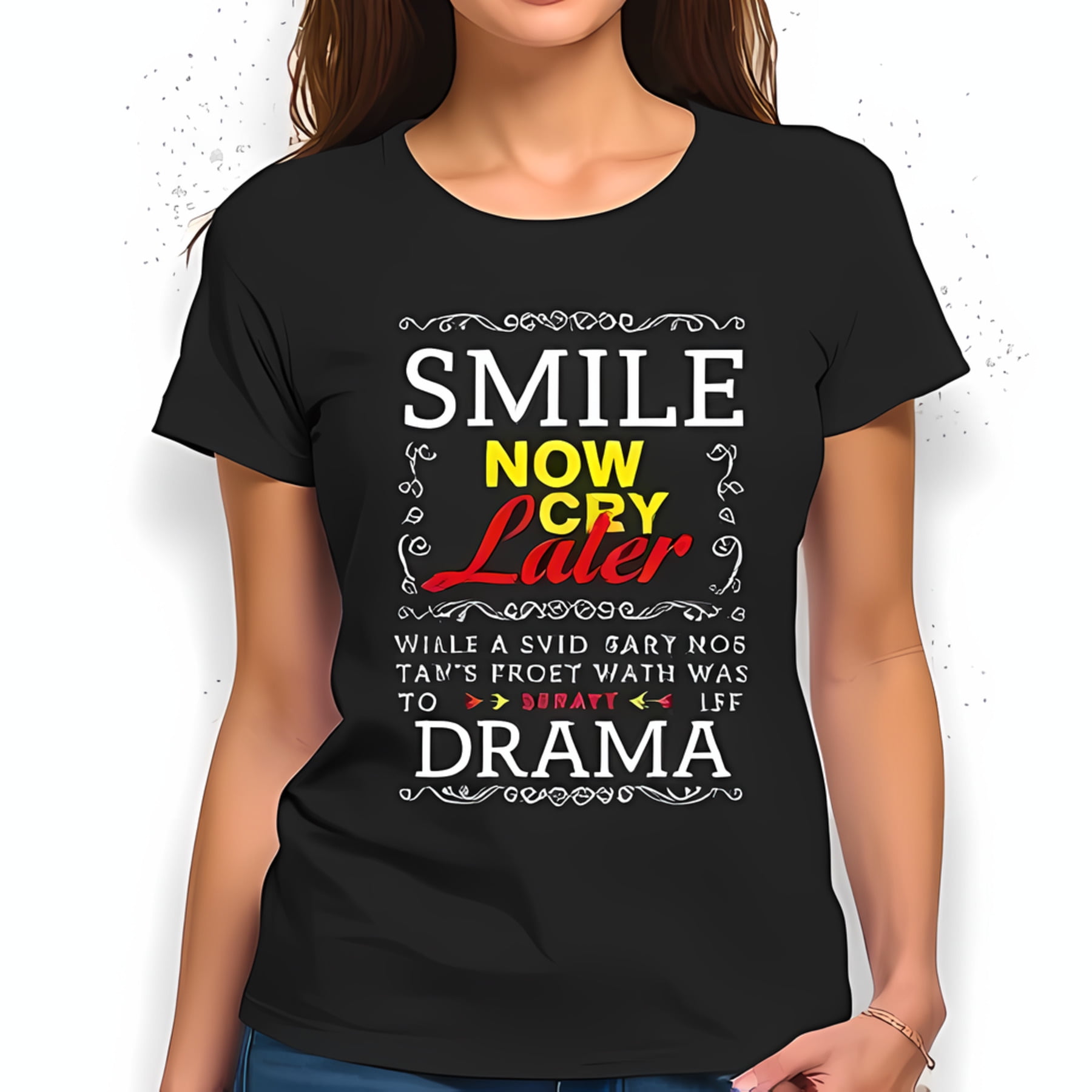 Vintage Style Cotton Short Sleeve T-Shirt - " SMILE NOW CRY LATER ...