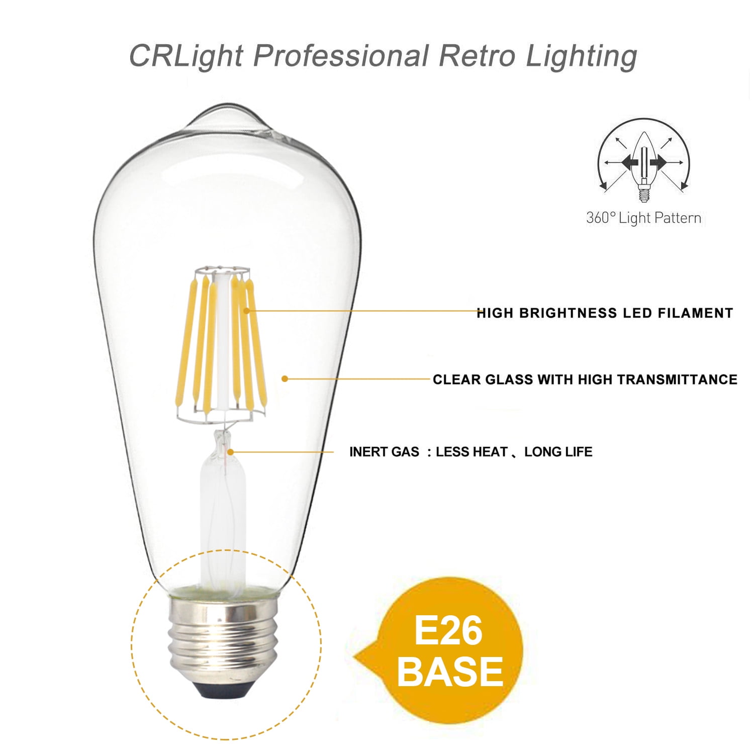 Vintage Style Edison Bulb LED Light with Warm White Filament - 1PCS ...