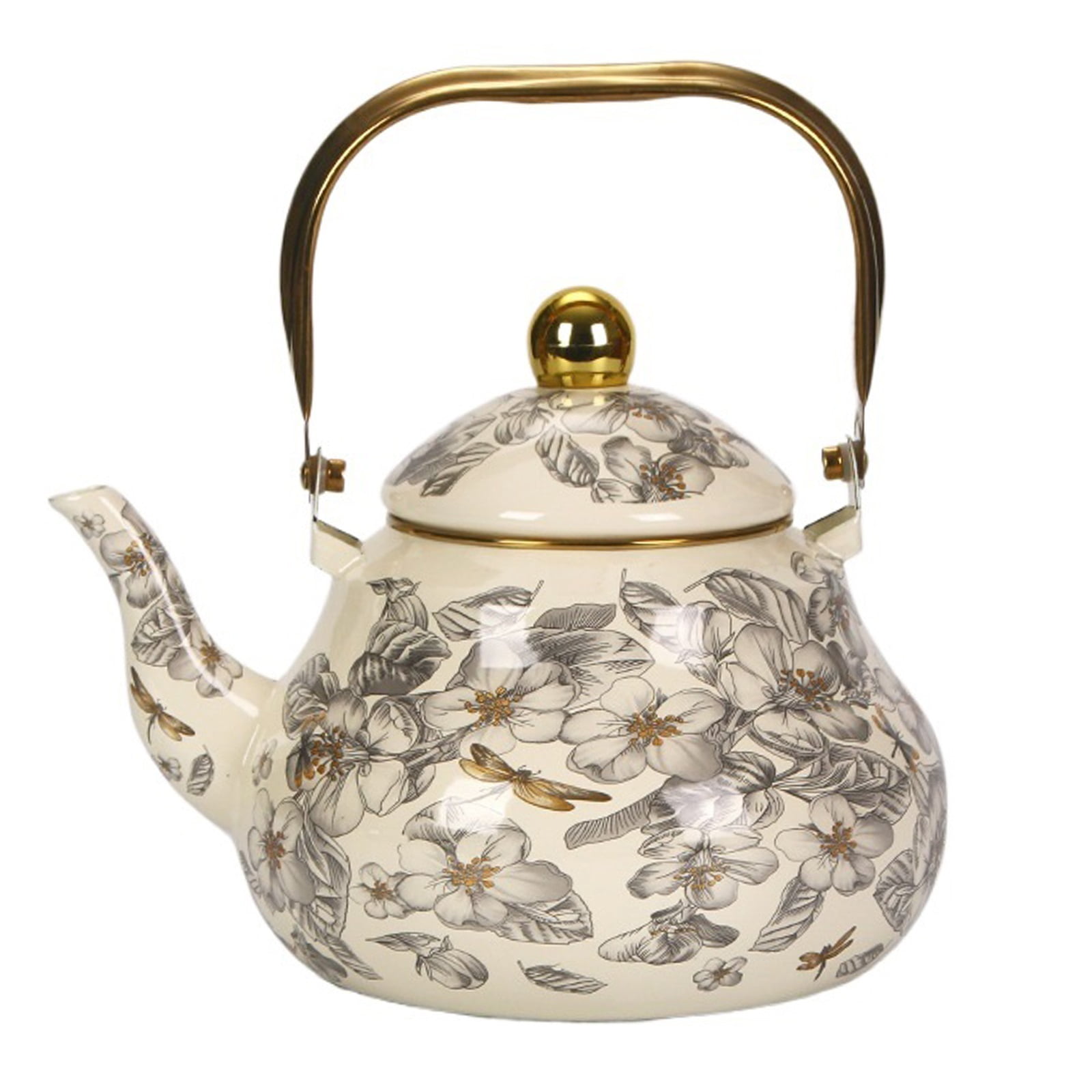 Vintage Style Enameled Tea Kettle, Steel Teapot with Floral Pattern ...