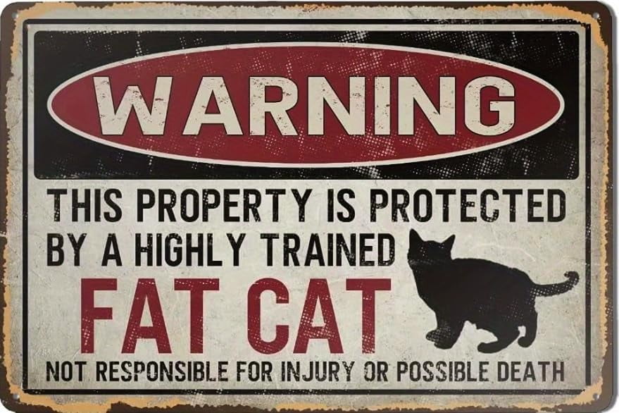 Vintage Style Fat Cat Warning Sign, 12x8 Inches, Metal Metal, Retro ...