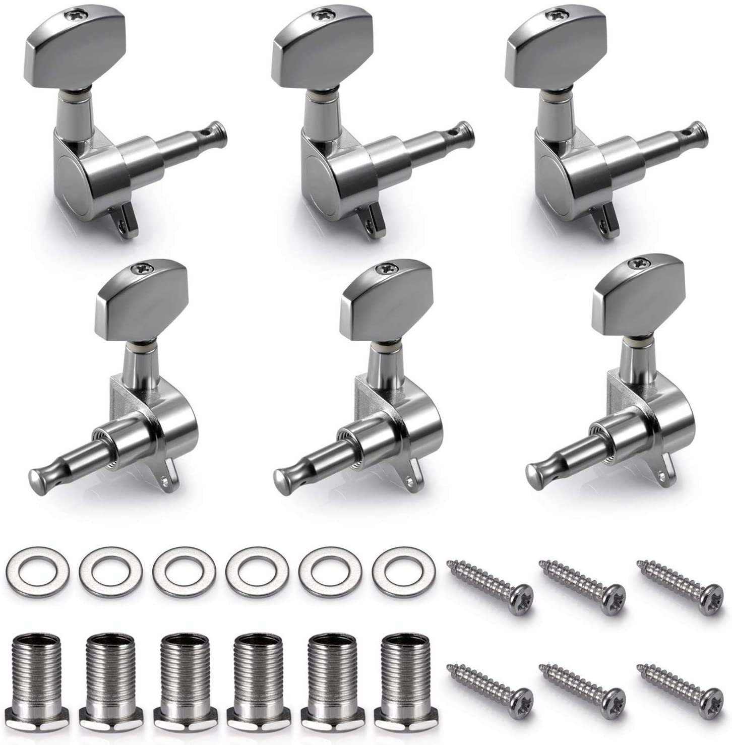 Vintage Style Guitar Tuning Machines, 6-Piece Semi-Enclosed Chrome ...