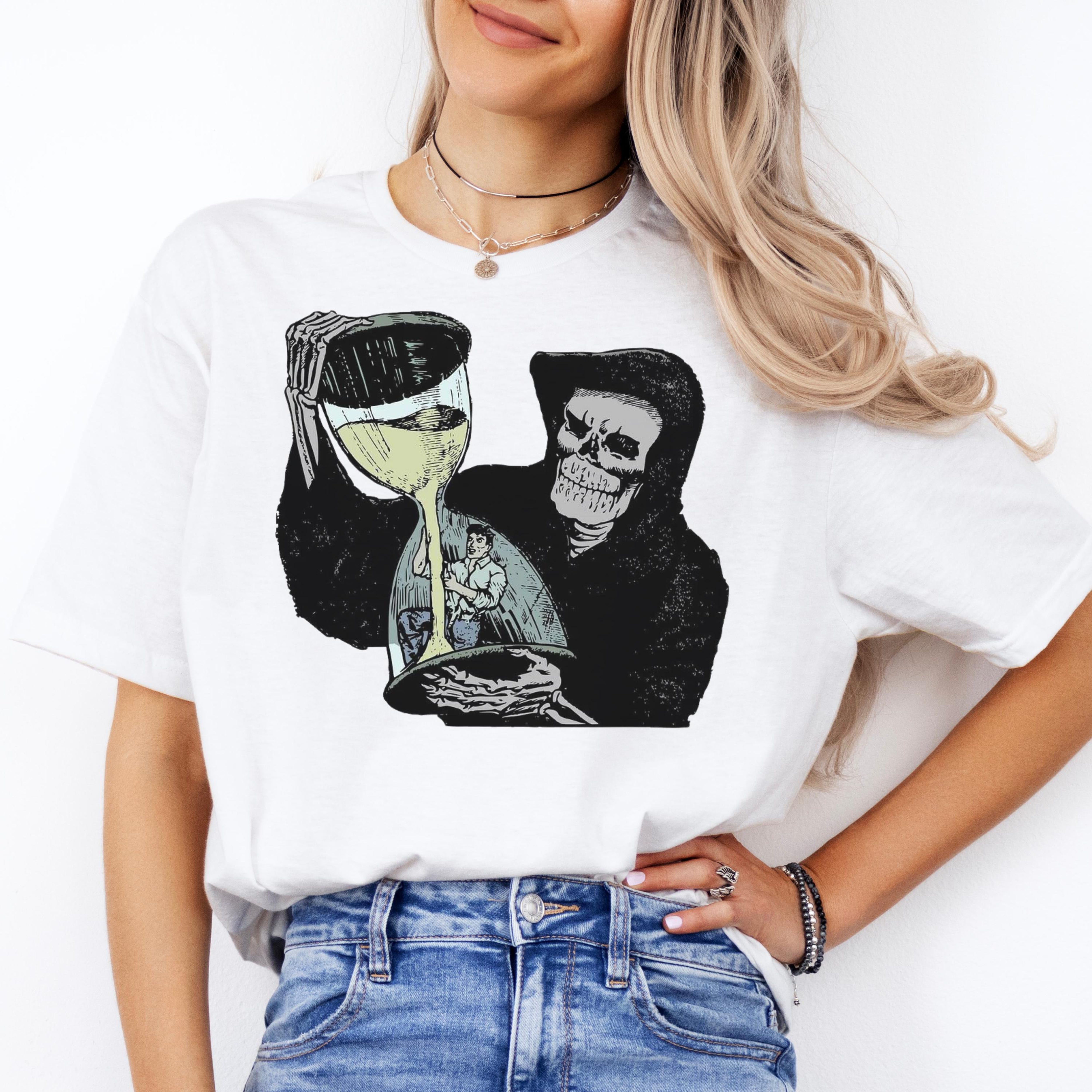 Vintage Style Horror Comic Grim Reaper Tee, Comfort Colors, Goth, Gothic, Creepy, Scary Shirt ...