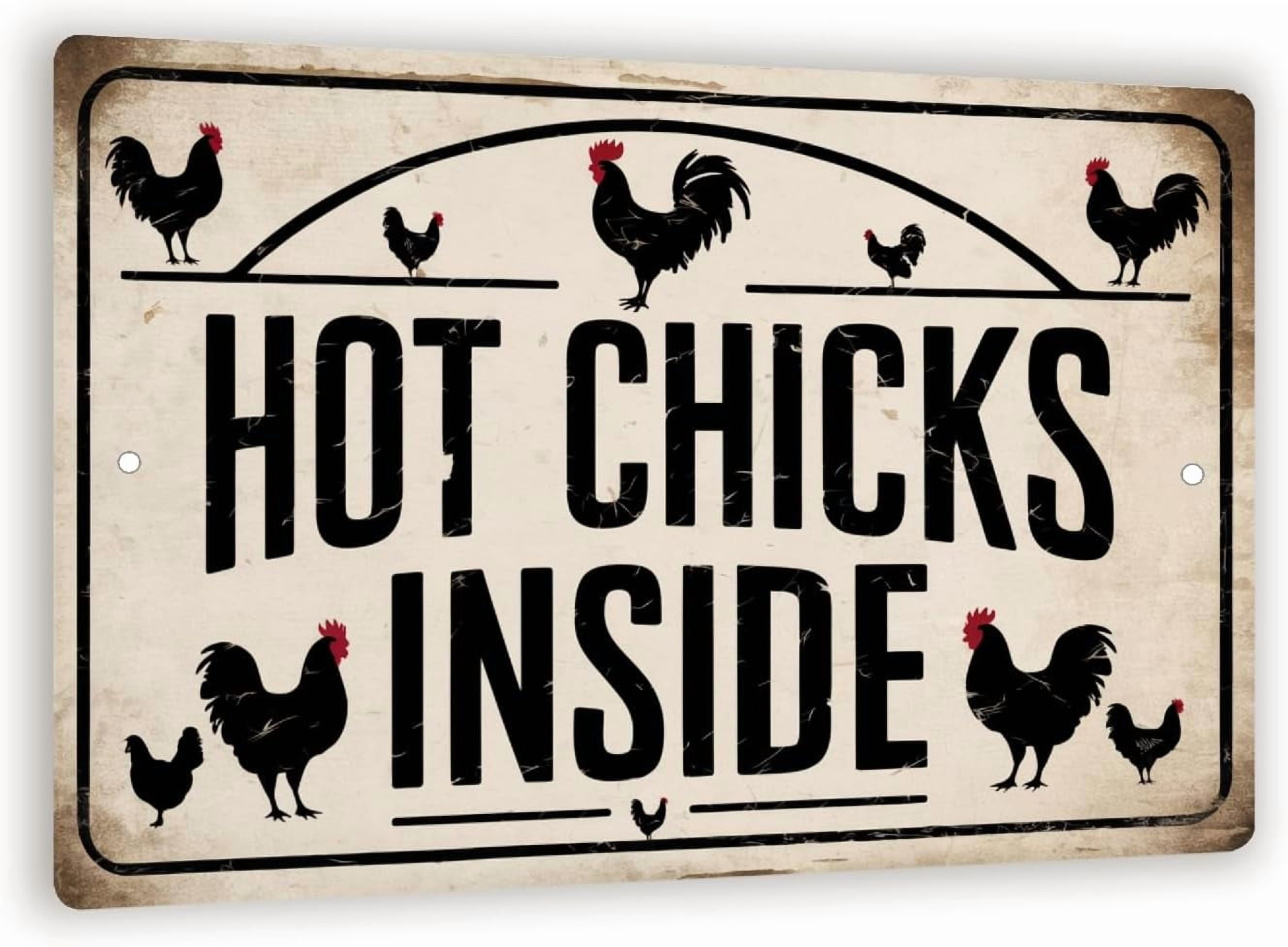 Vintage-Style "Hot Chicks Inside" Sign - Rustic Farmhouse Decor with ...