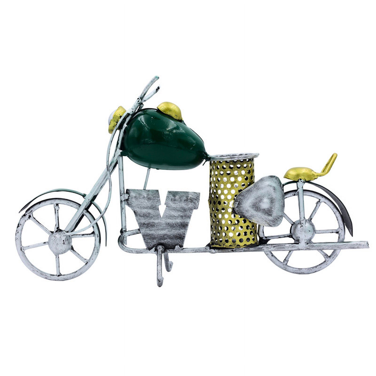 Vintage-Style Iron Bike Pen Stand – Rustic Finish with Green Fuel Tank ...