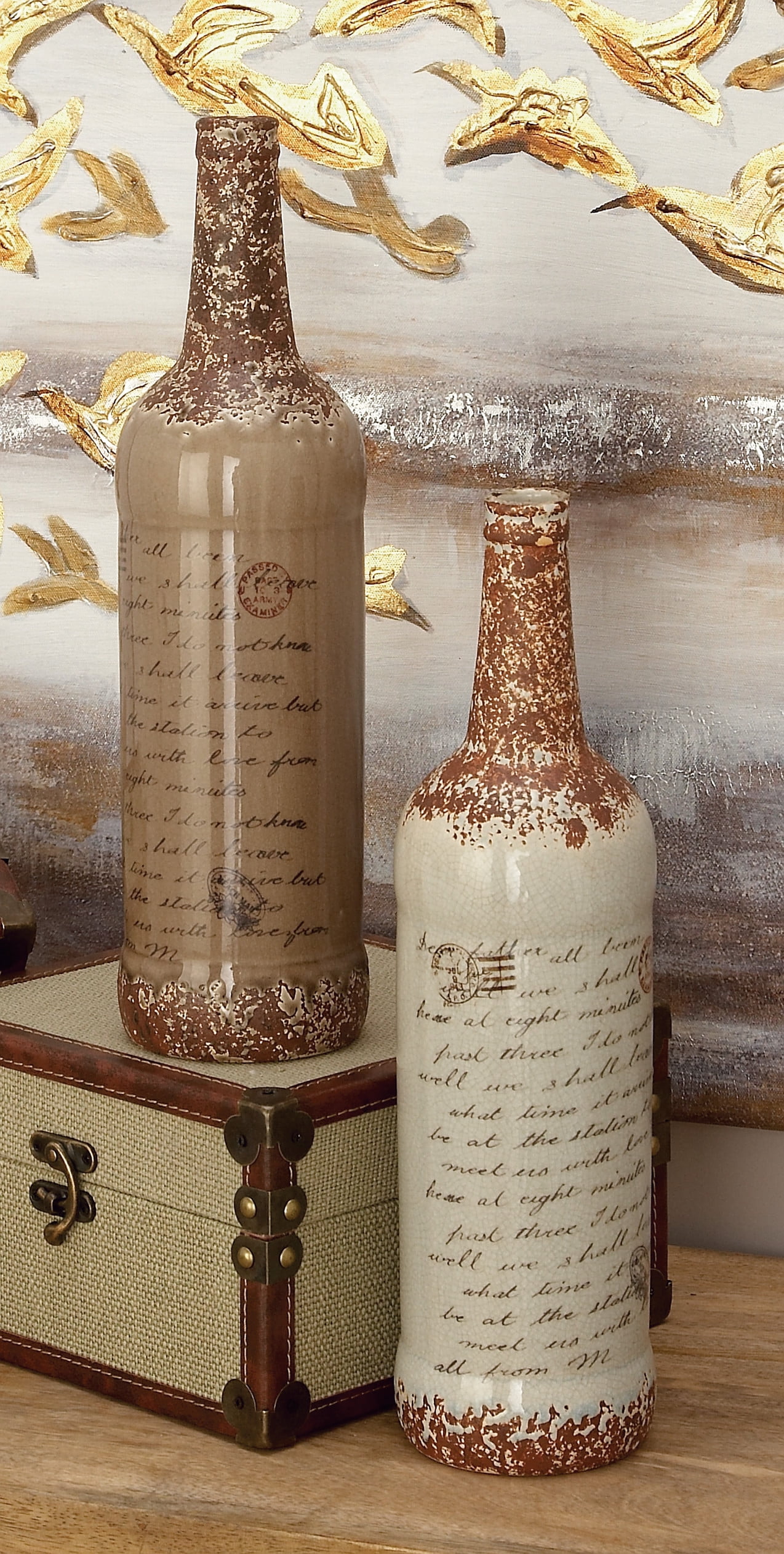 Vintage Style Light Brown Dolomite Ceramic Vase, Set of 2: Assorted 4"W ...