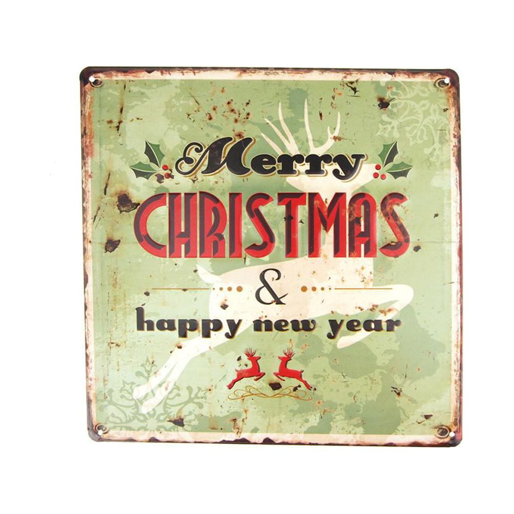 Vintage Style Metal Square "Merry Christmas" Sign with Reindeer, Light ...