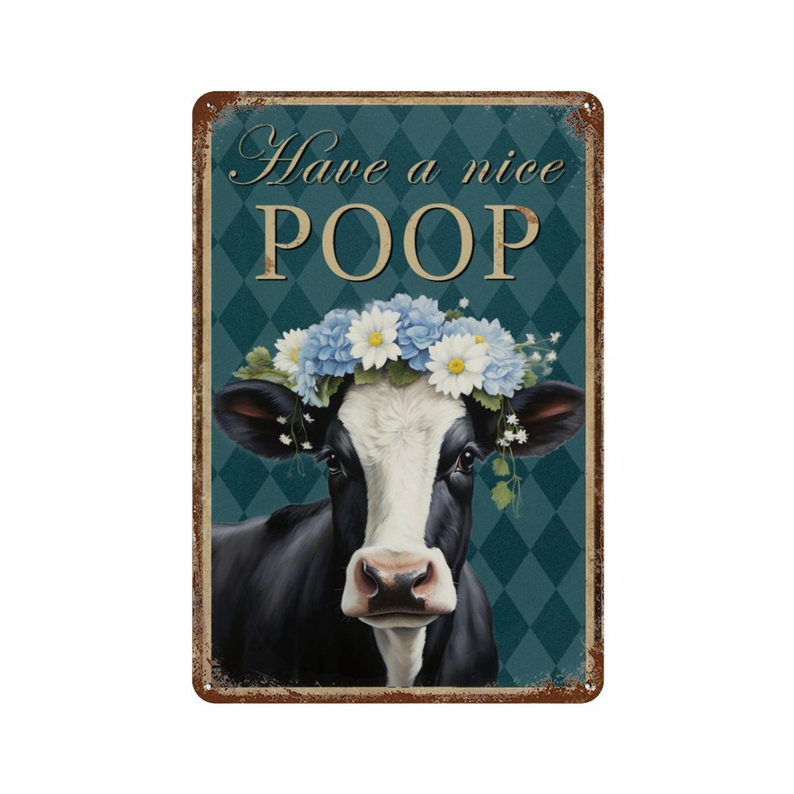 Vintage Style Metal Tin Sign Bathroom Wall Decor Have A Nice Poop Cow ...