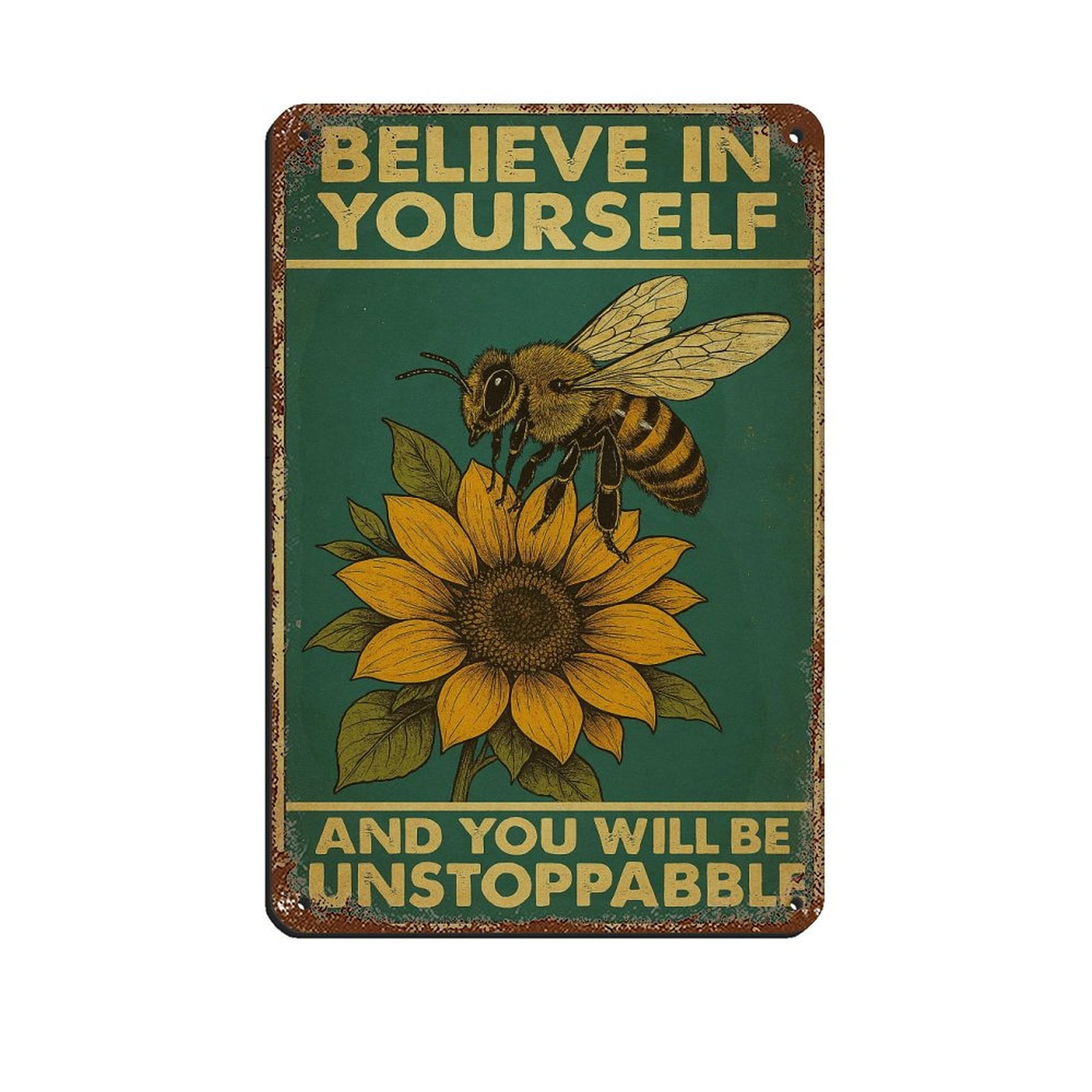Vintage Style Motivational, Bee And Sunflower, Believe in Yourself ...