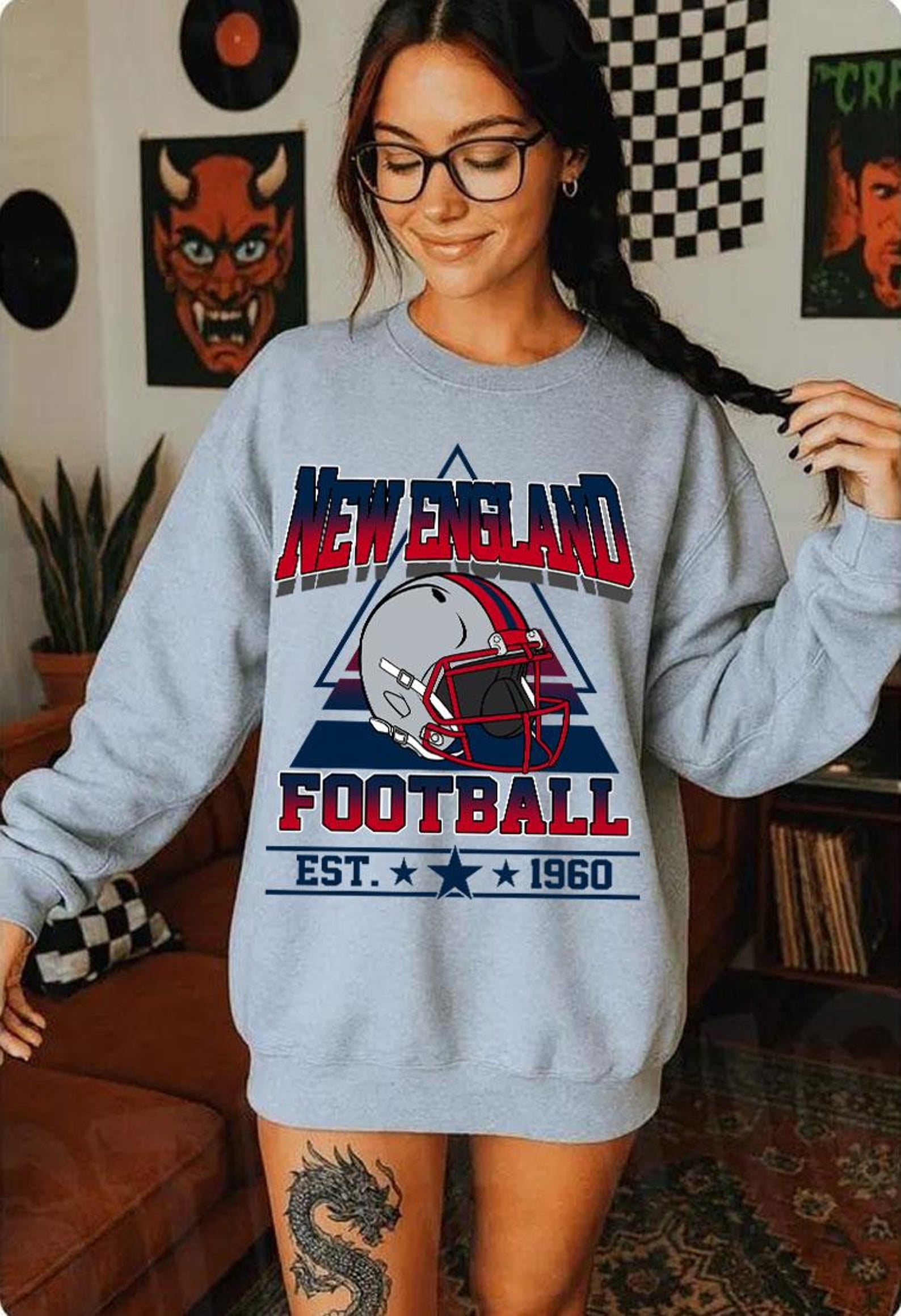 Vintage Style New England Football Sweatshirt, Retro Game Day Crewneck ...