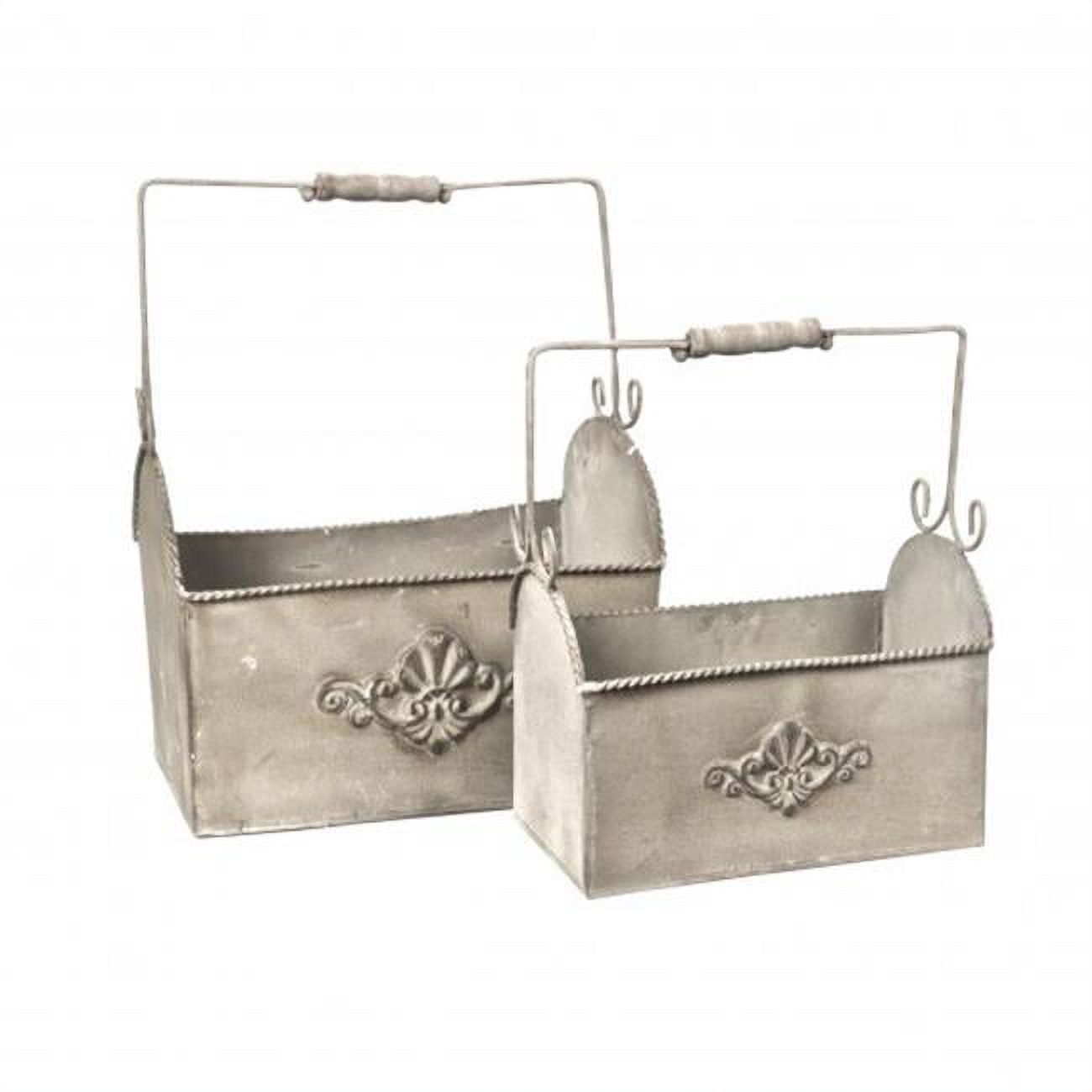 Vintage Style Rectangular Rustic Metal Planters, Set of 2 - Grey ...