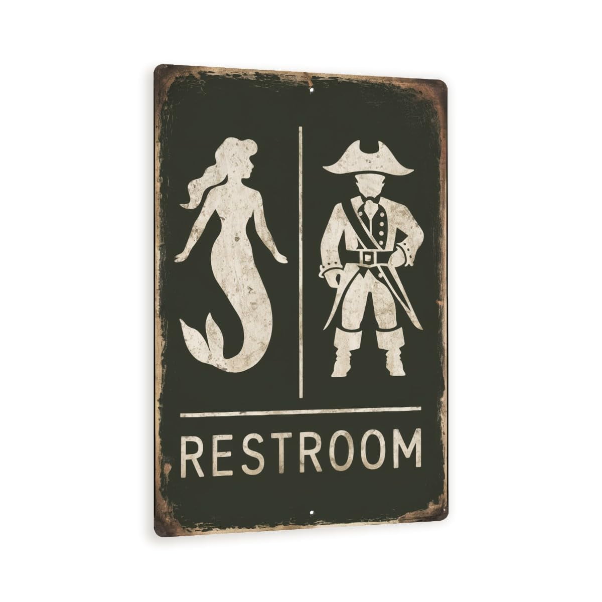 Vintage-Style "Restroom" Sign - Humorous Mermaid and Pirate Wall Decor ...