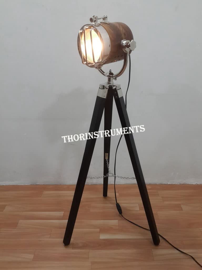 Vintage Style Retro Wood Spot Light Floor Lamp Black Tripod Stand ...