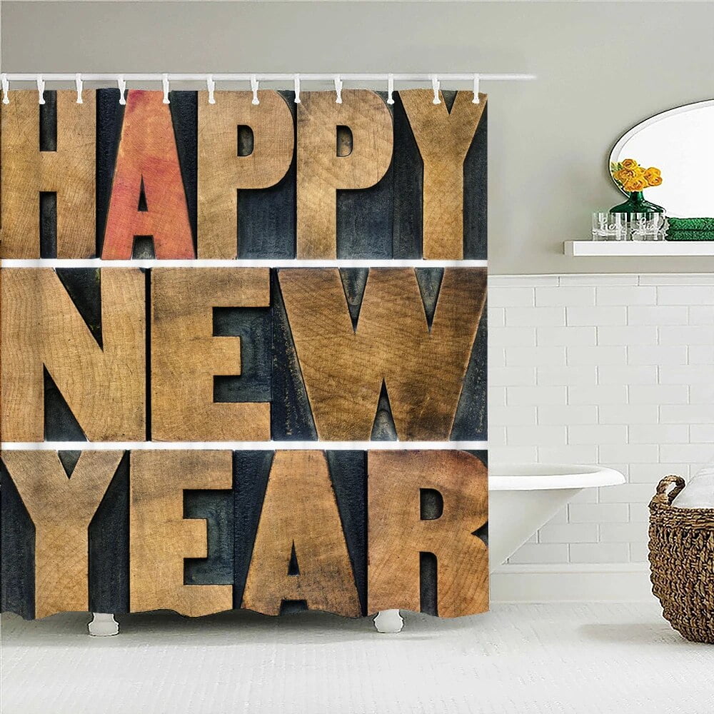 Vintage Style Retro Wood Word Bath Curtain Waterproof Fabric Shower ...
