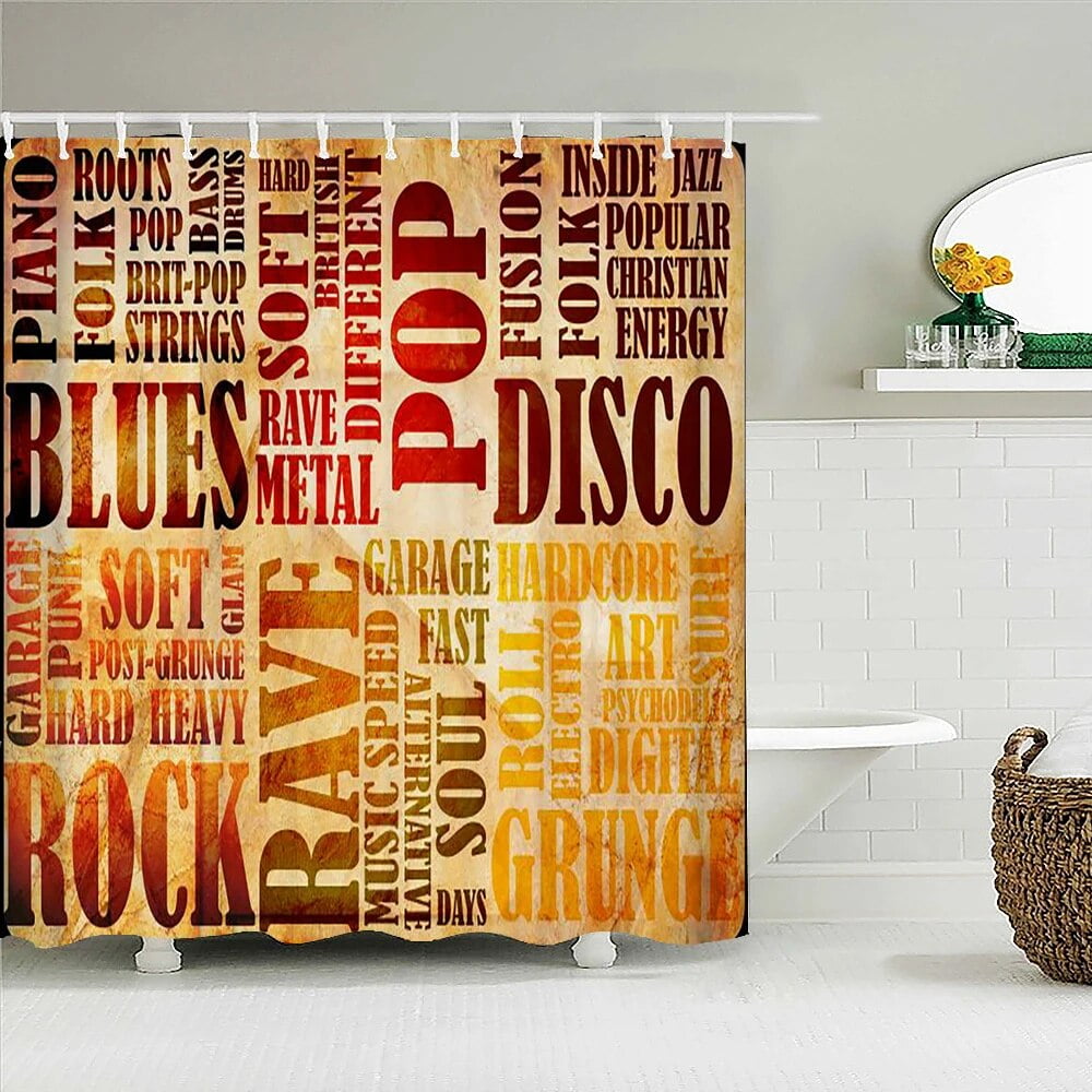 Vintage Style Retro Wood Word Bath Curtain Waterproof Fabric Shower ...