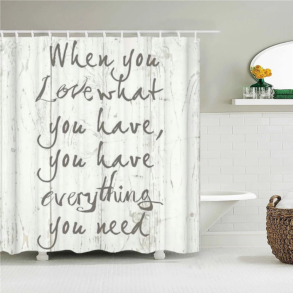 Vintage Style Retro Wood Word Bath Curtain Waterproof Fabric Shower ...