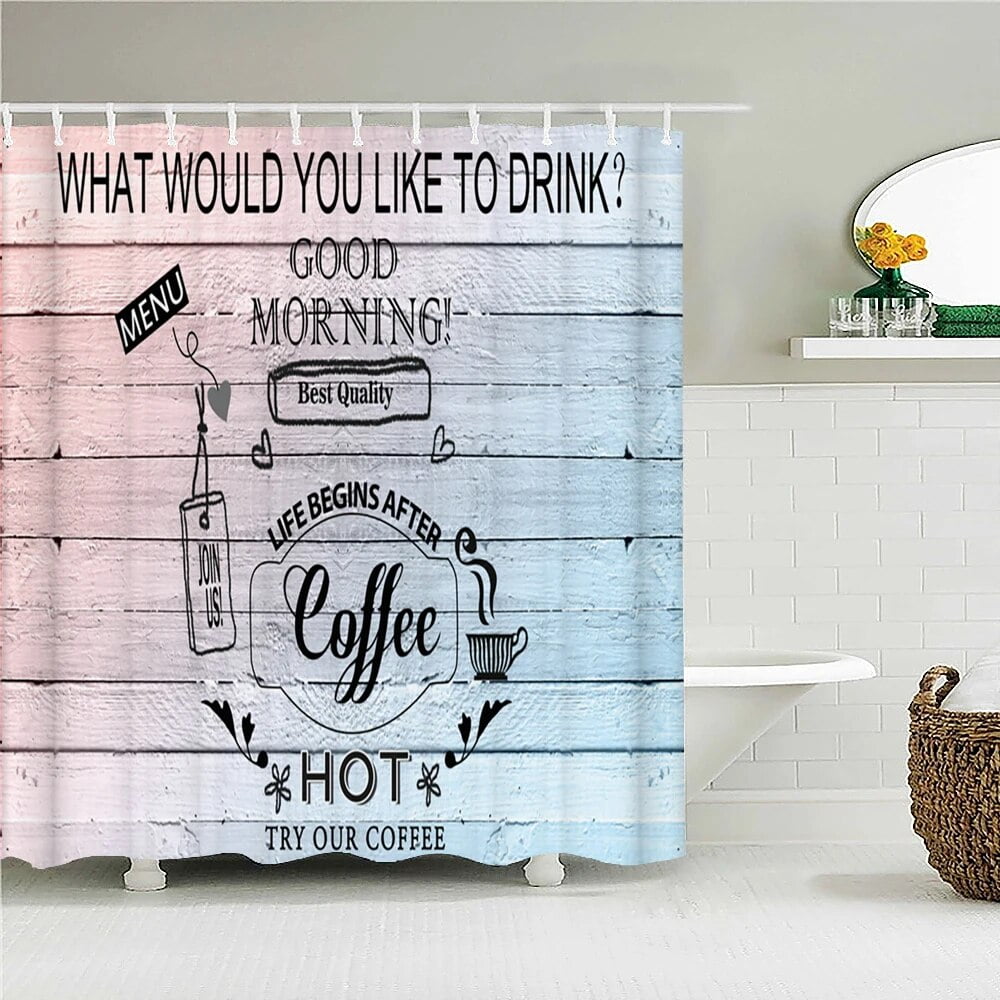 Vintage Style Retro Wood Word Bath Curtain Waterproof Fabric Shower ...