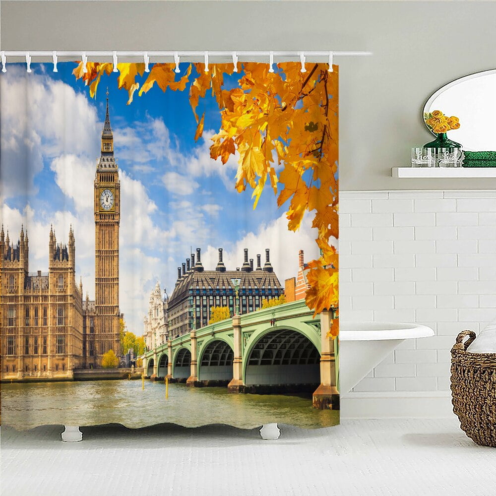 Vintage Style Retro landscape Bath Curtain Waterproof Fabric Shower ...