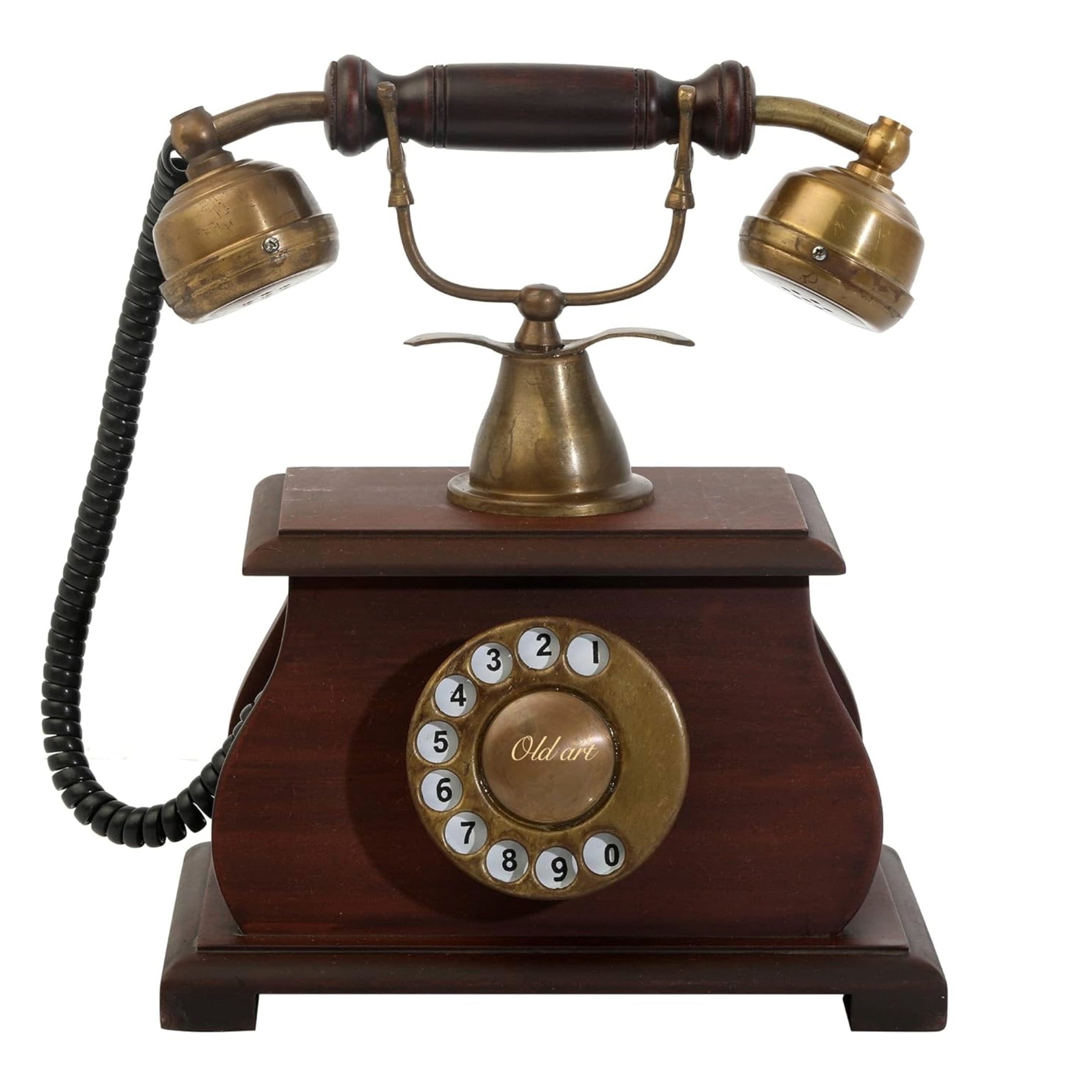 Vintage Style Rotary Dial Telephone, Wooden Base with Brass Accents ...