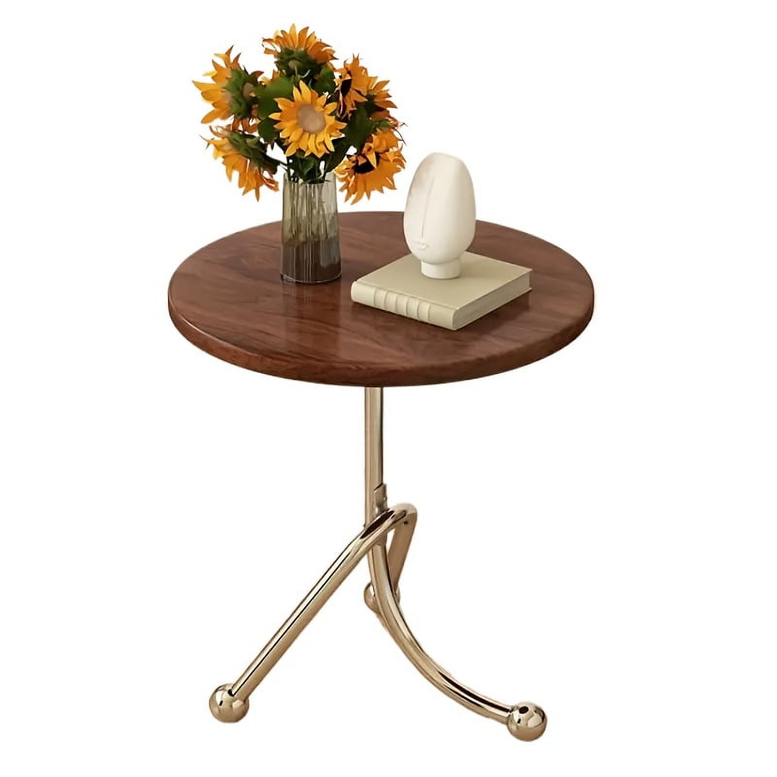 Vintage Style Round Coffee Table With Wooden Top & Stainless Steel ...