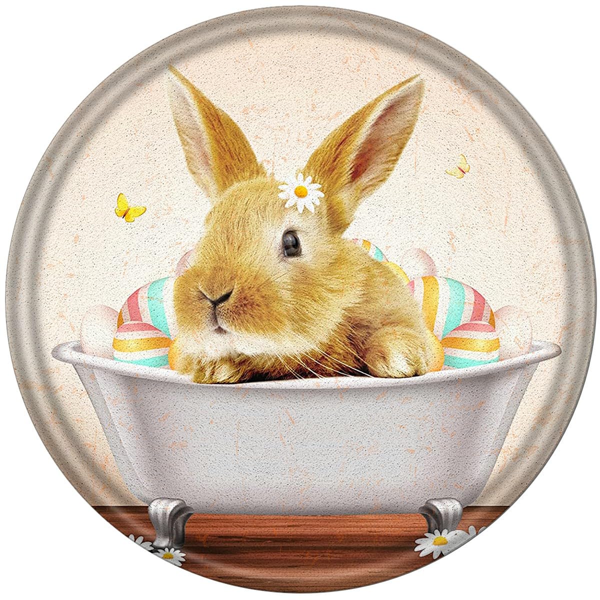 Vintage Style Round Tin Sign Happy Easter Funny Bunny Retro Tin Signs ...