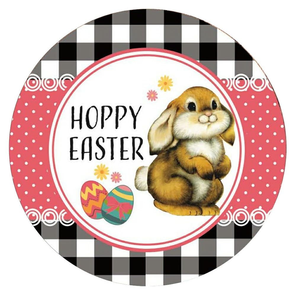 Vintage Style Round Tin Sign Hoppy Easter Wreath Sign Retro Tin Signs Spring Poster Plaque ...