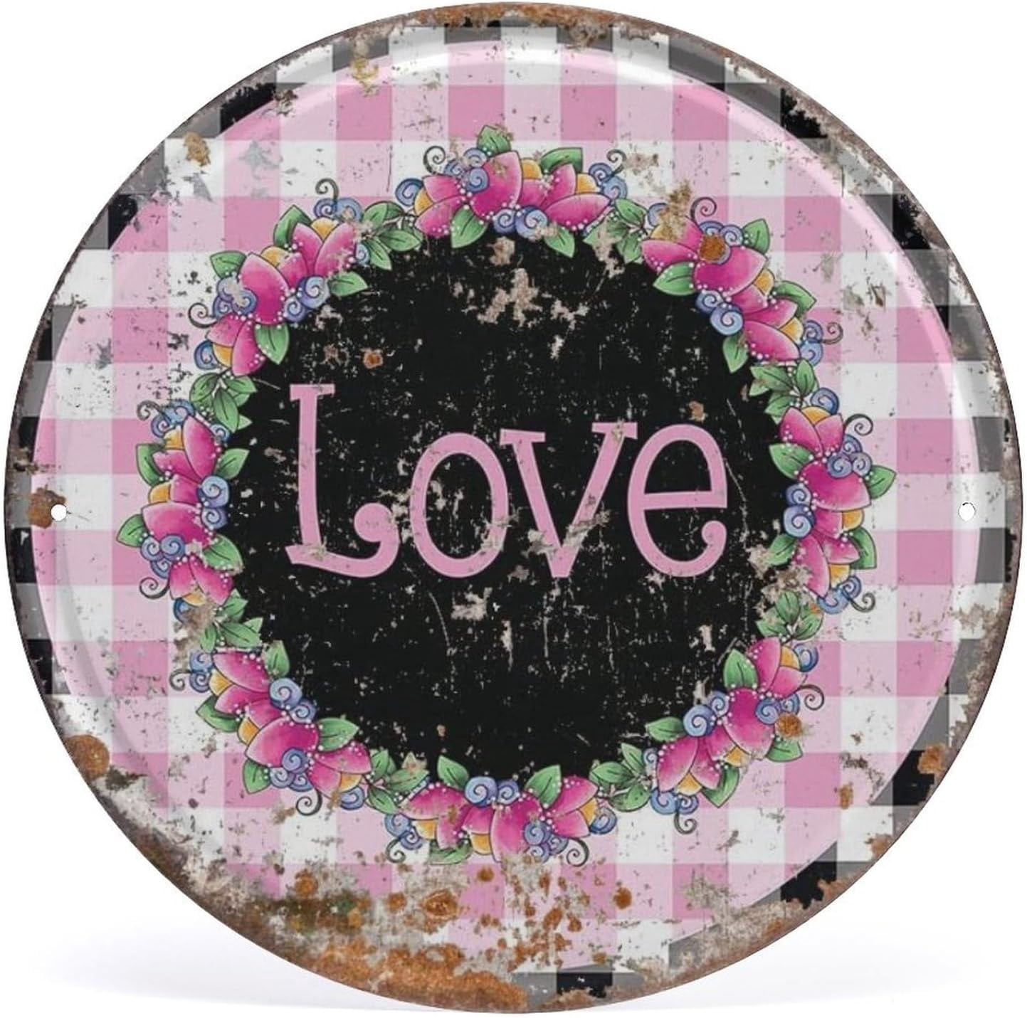Vintage Style Round Tin Sign Valentine Sign Valentine Plaid Sign Metal ...