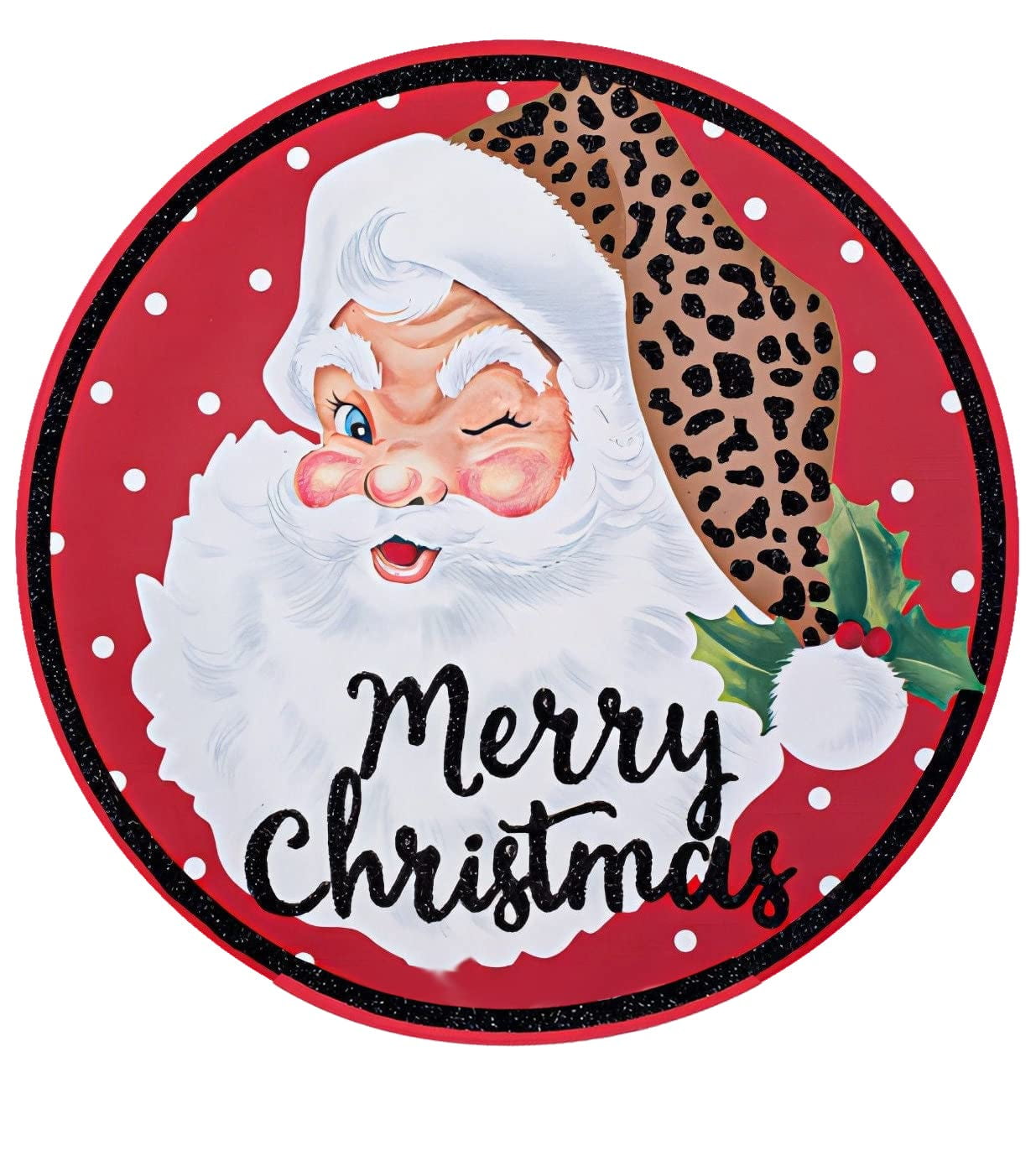 Vintage Style Round Tin Signs Merry Christmas Santa in Cheetah Round ...