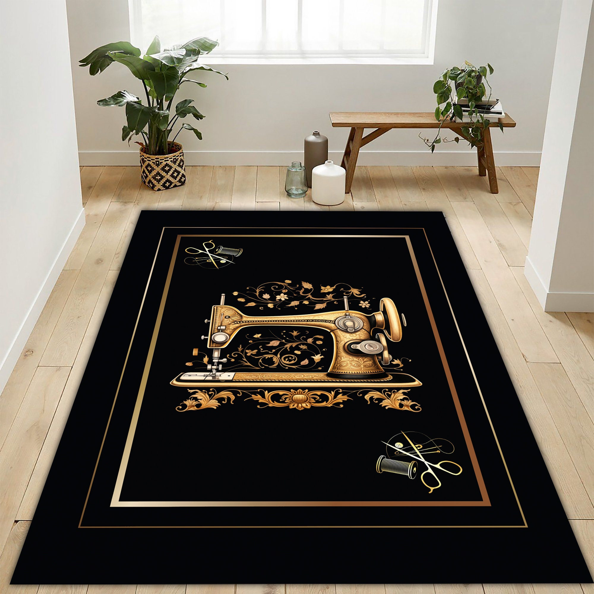 Vintage Style Sewing Machine Rug 2x3 ft = 65x95 cm Washable Rug ...