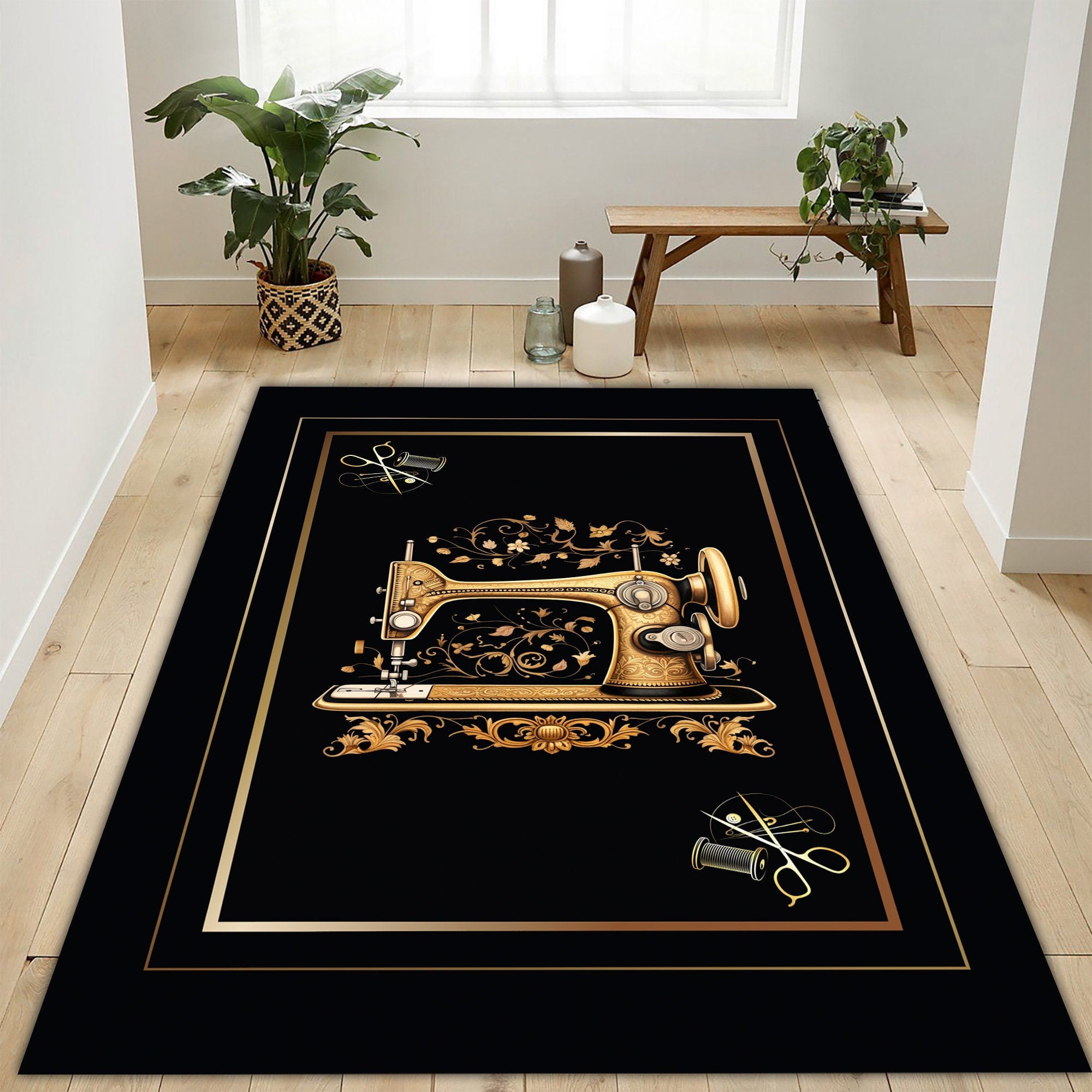 Vintage Style Sewing Machine Rug 4x6 ft = 120x180 cm Washable Rug ...