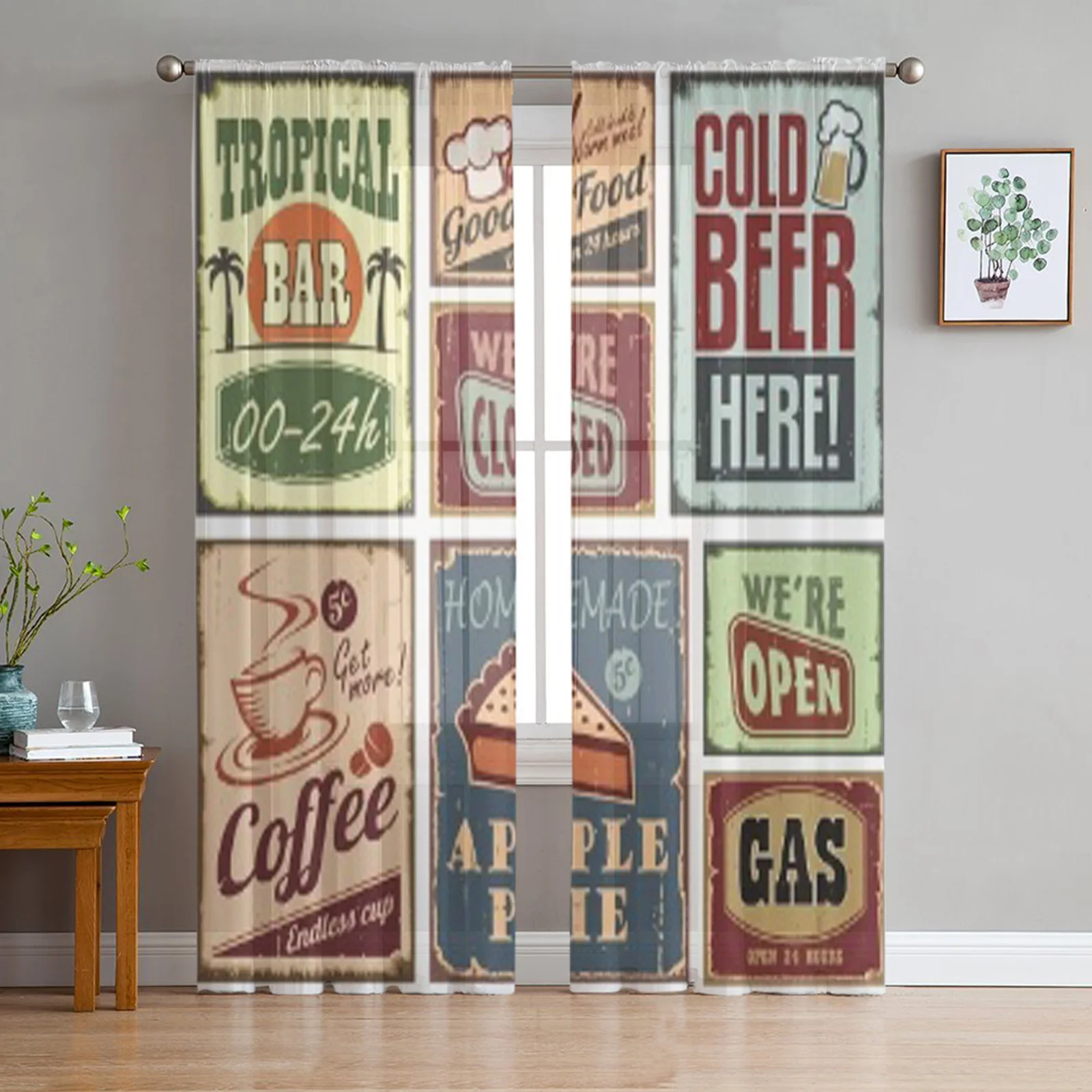 Vintage Style Signs Sheer Curtains for Living Room Transparent Tulle ...