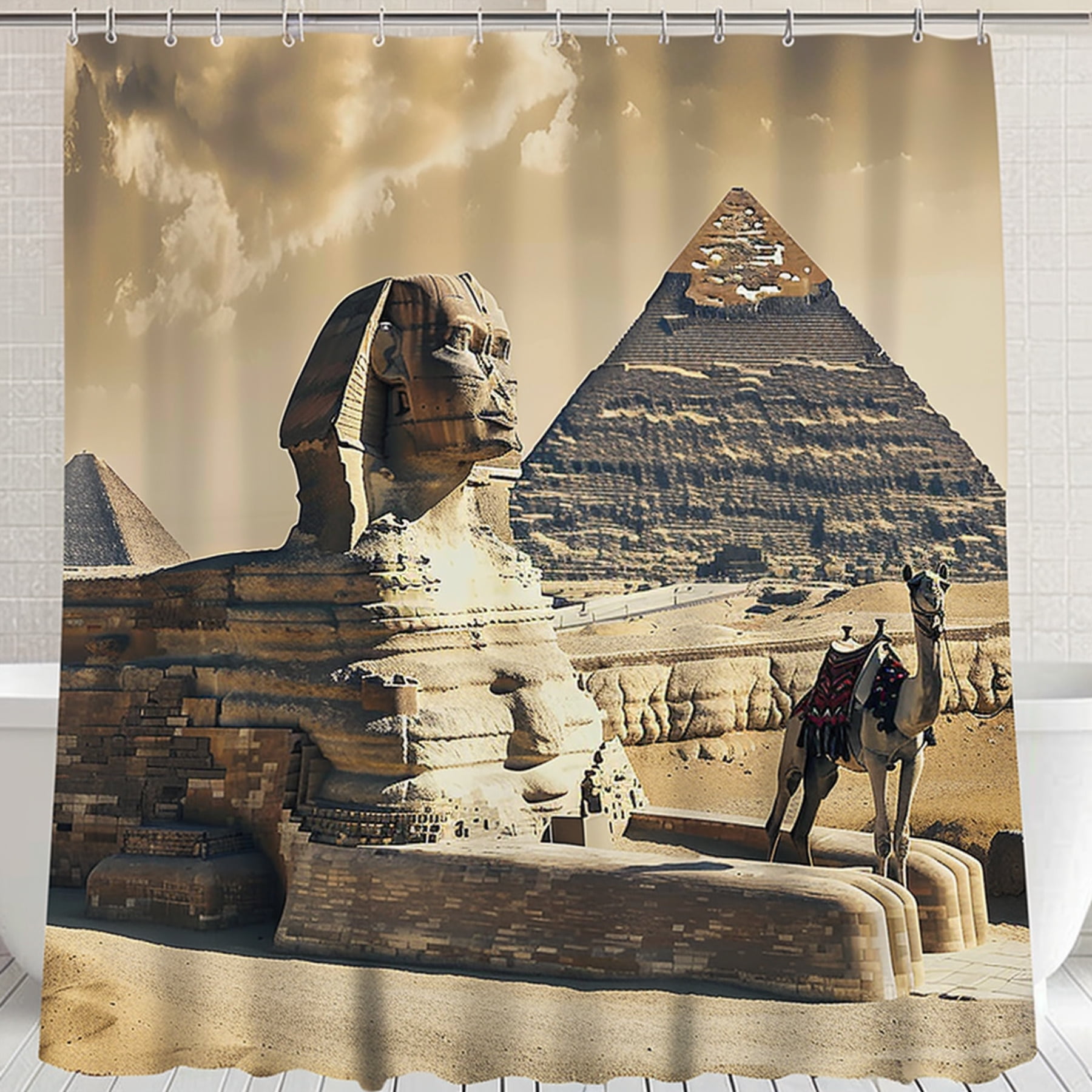 Vintage Style Sphinx and Pyramids with Camel Shower Curtain Unique ...