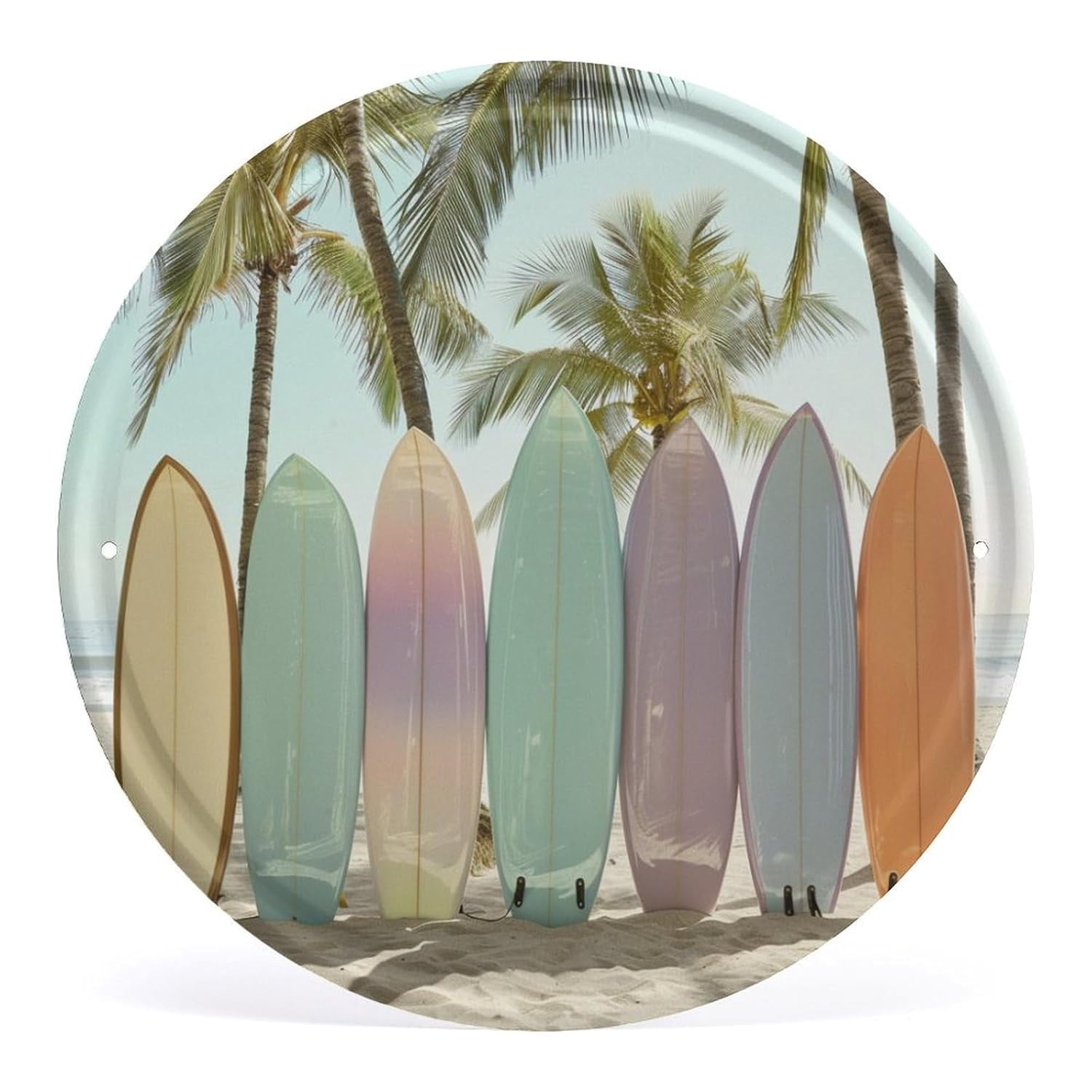 Vintage Style of Surfboards Is Displayed on The Beach Round Metal Tin ...