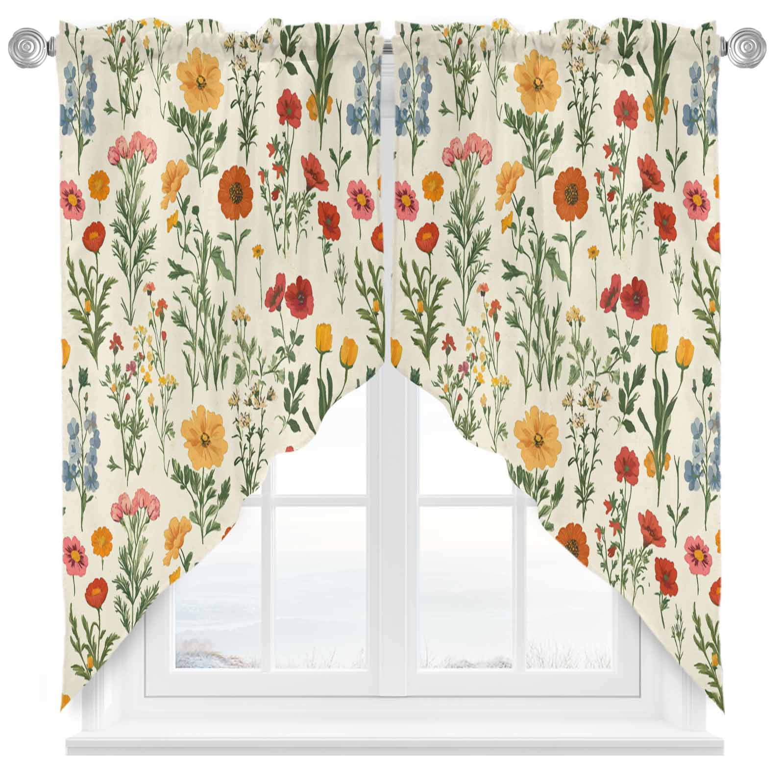 Vintage Style Swag Valances for Windows 2 Pack Poppies Wildflowers ...
