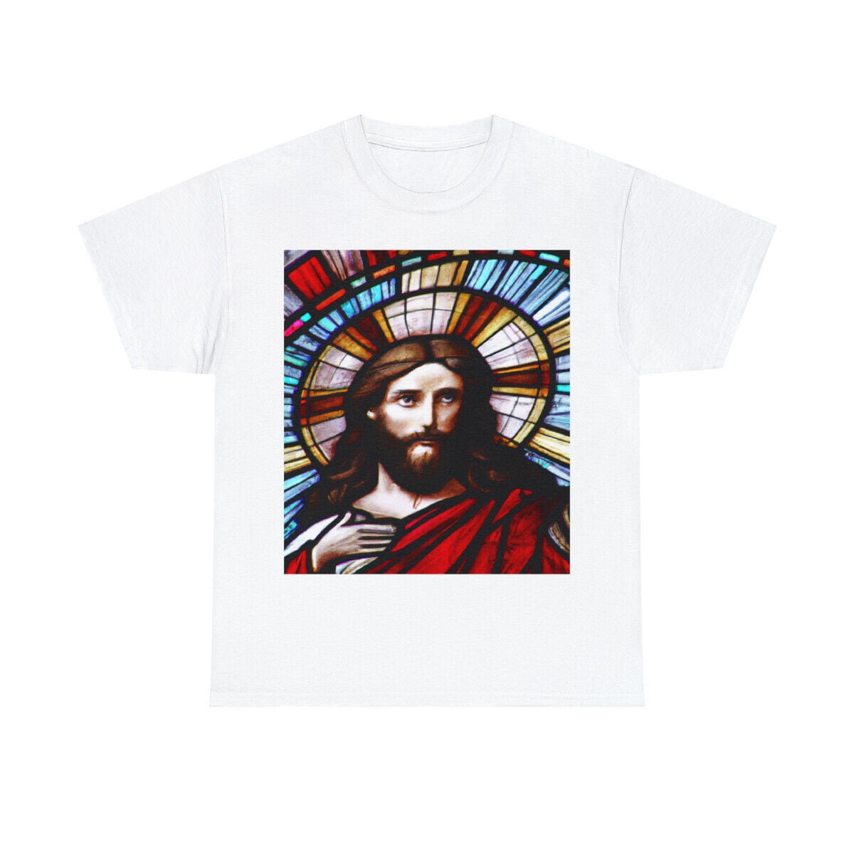 Vintage Style T Shirt Jesus Tee Christ Religious Stained Glass Painting ...
