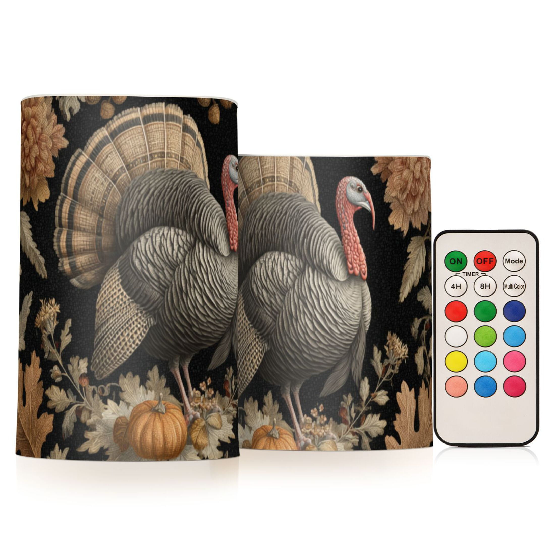 Vintage Style Thanksgiving Turkey Flowers Leaves Flickering Flameless ...