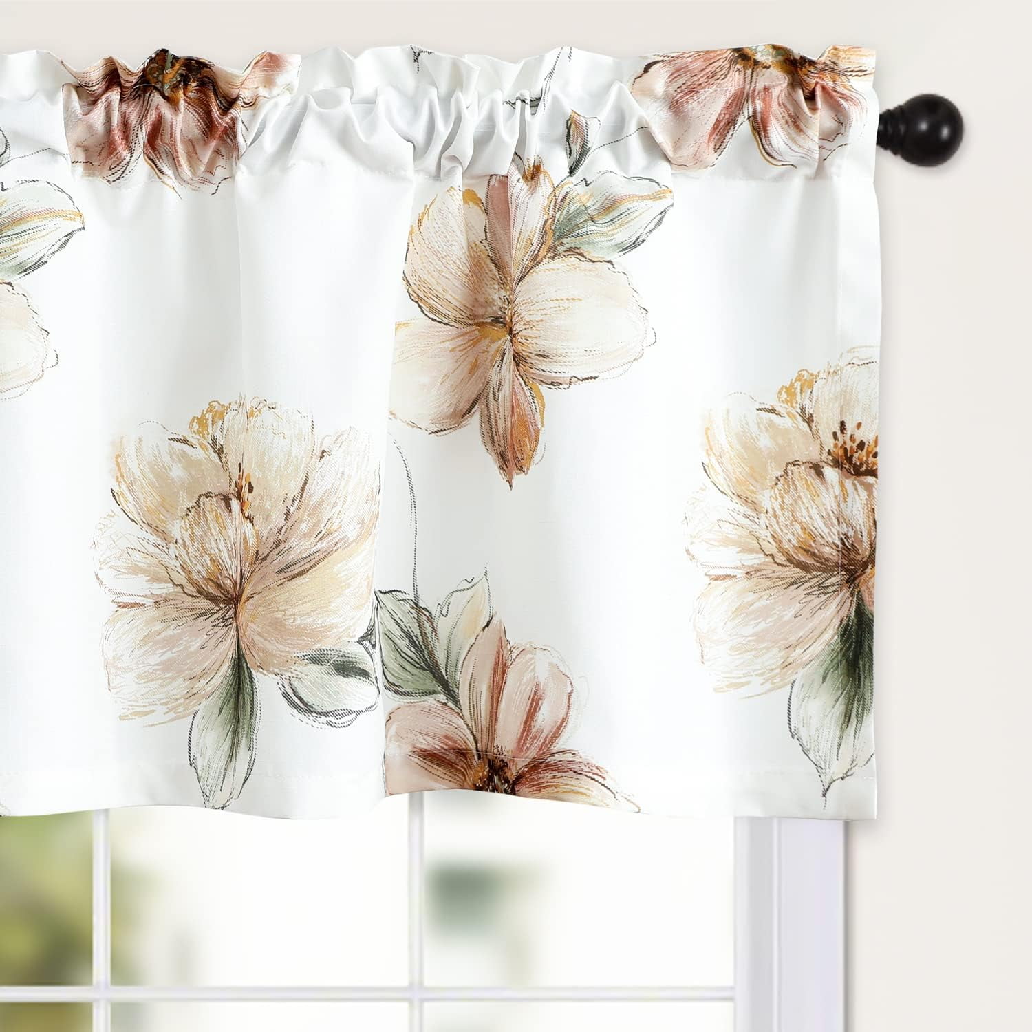 Vintage Style Valance Curtains, Light Brown Flower Design Farmhouse ...
