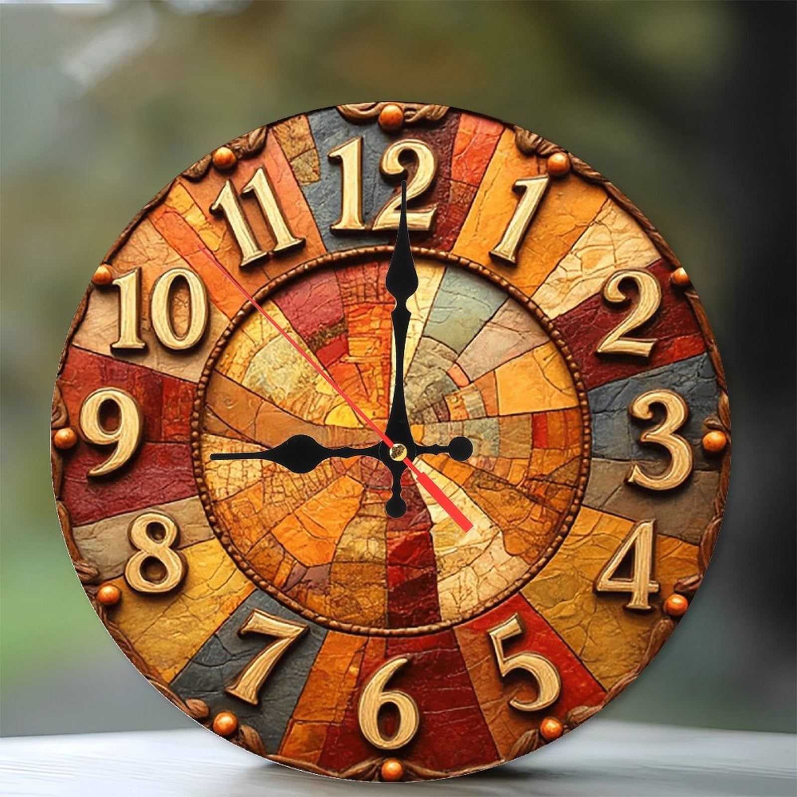 Vintage Style Wall Clock Mosaic Design Home Decor 10-Inch Silent Wooden ...