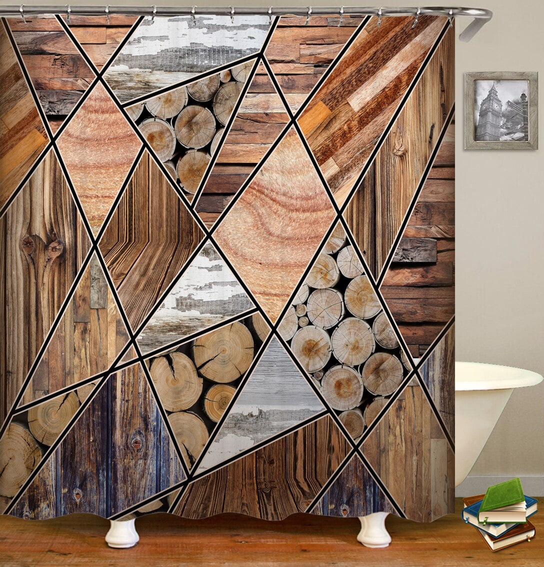 Vintage Style Wood Rock Printed Shower Curtain for Bathroom with Hook ...