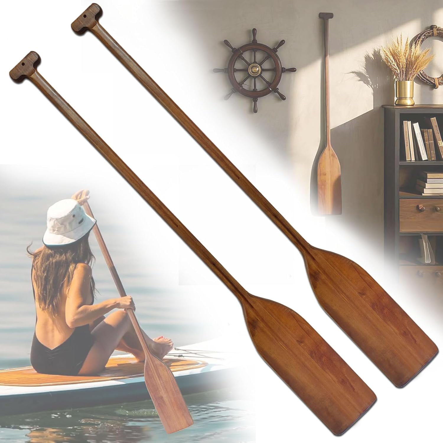 Vintage Style Wooden Oar Canoe Paddle 4 Feet,Ergonomic T-Shaped Handle ...