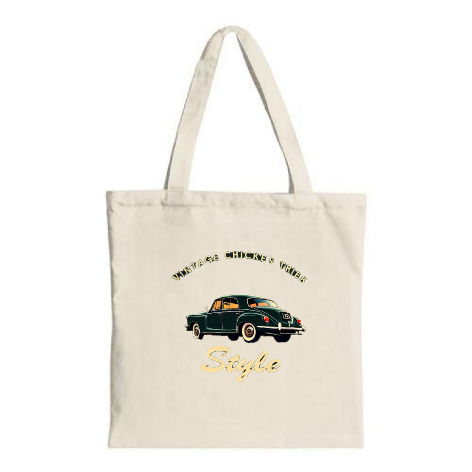 Vintage-Style tote bag featuring a classic car illustration with " THIS ...