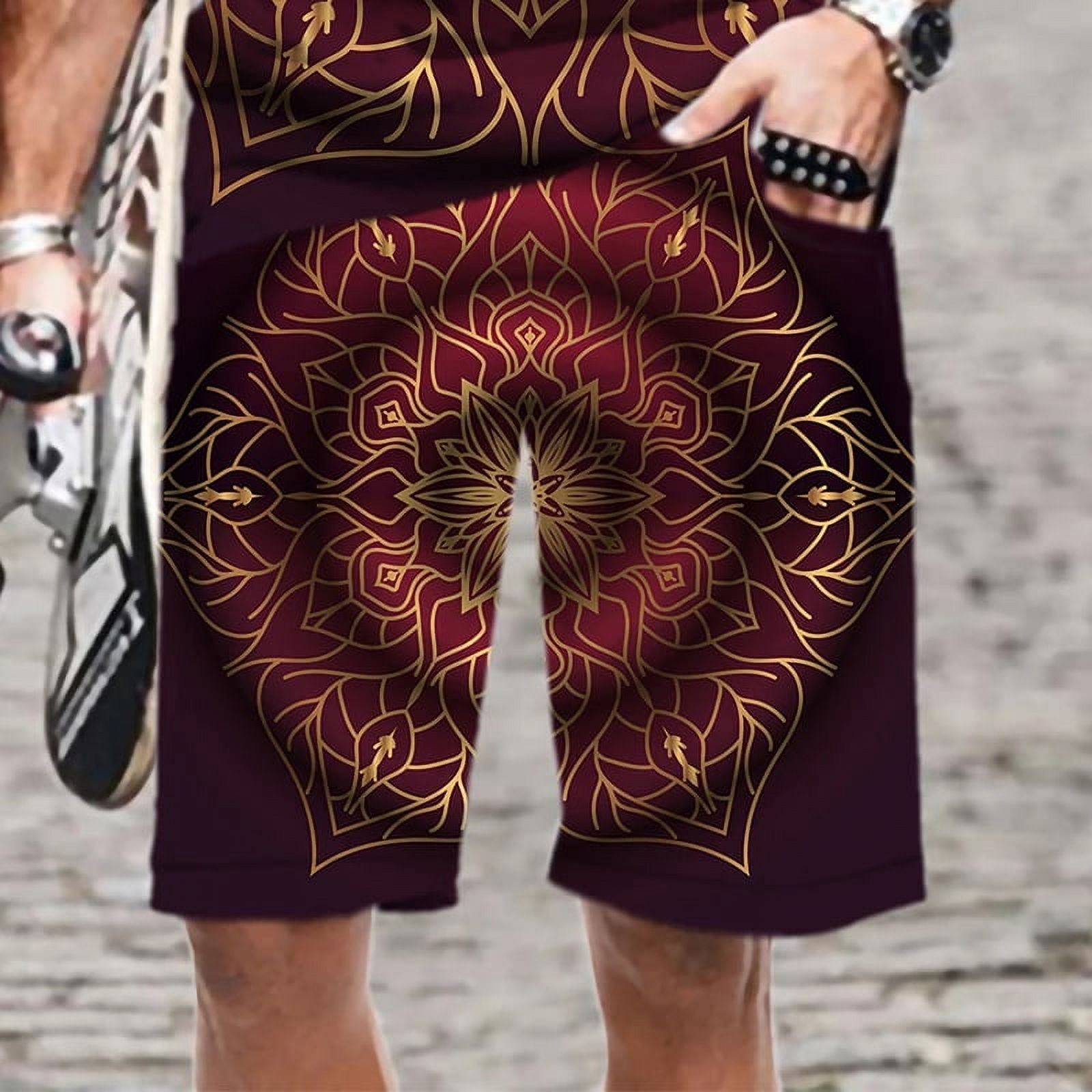 Vintage Summer 3D Flower Of North India Datura Printed Beach Shorts For ...