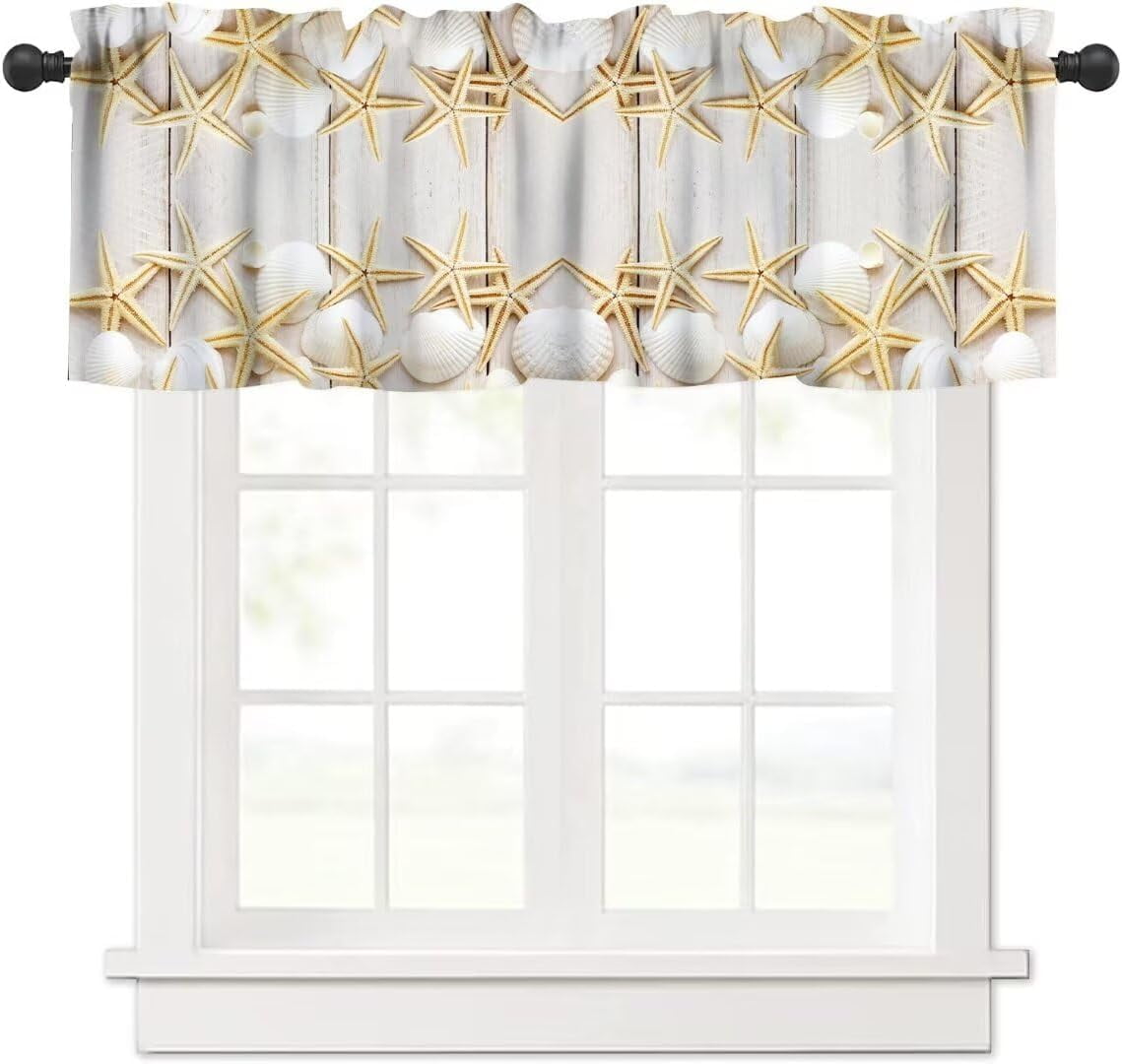 Vintage Summer Beach Window Valance Curtain, Rustic Wooden Board ...