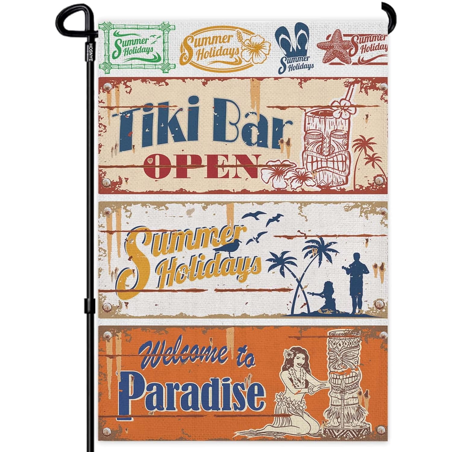 Vintage Summer Holidays Garden Flag Double Sided Tiki Bar Welcame to ...