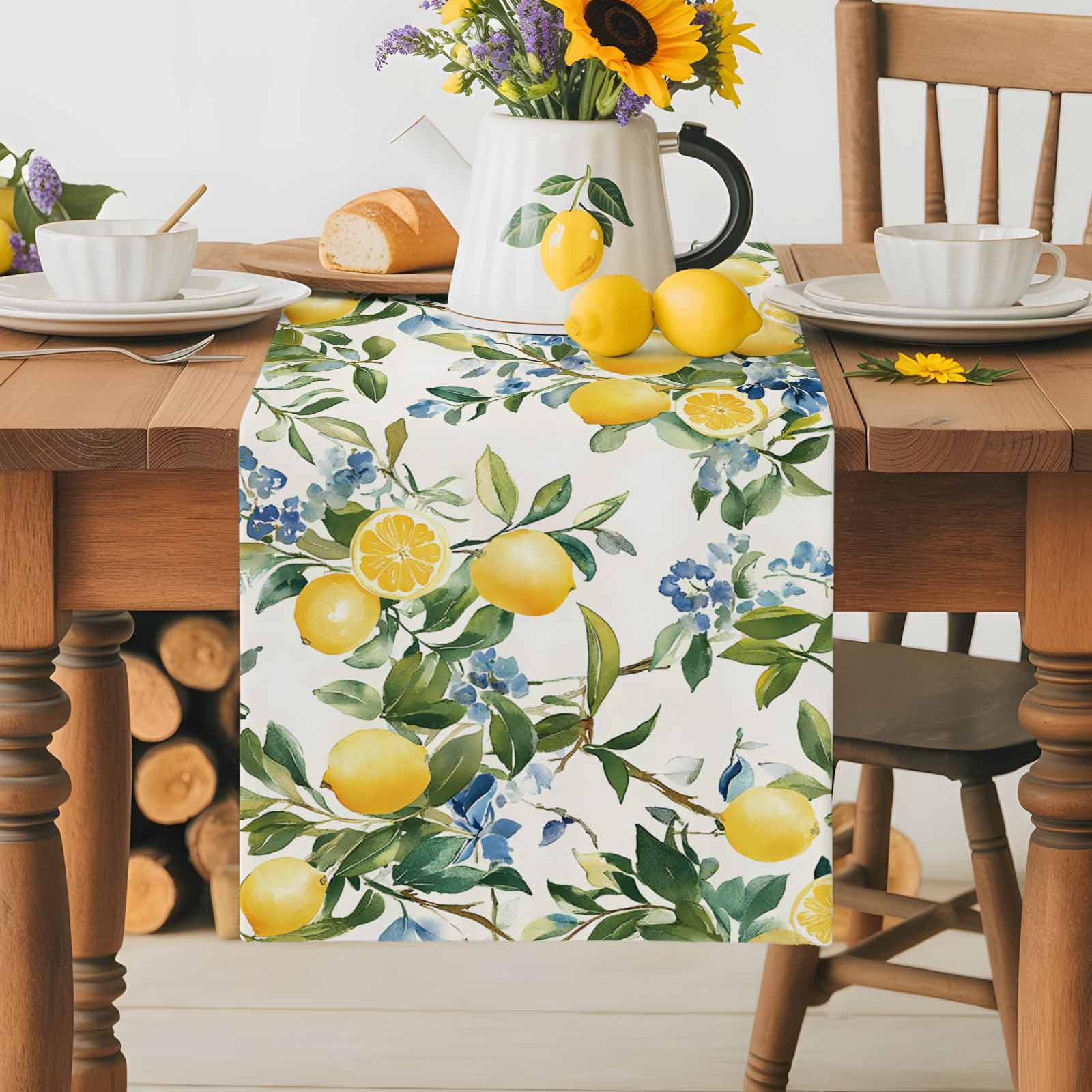 Vintage Summer Lemon Tree Table Runners 13x36 Inches Long Linen Burlap ...