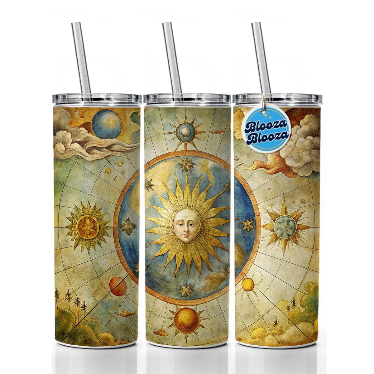 Vintage Sun Moon Celestial Map 20oz Insulated Water Bottle Skinny ...