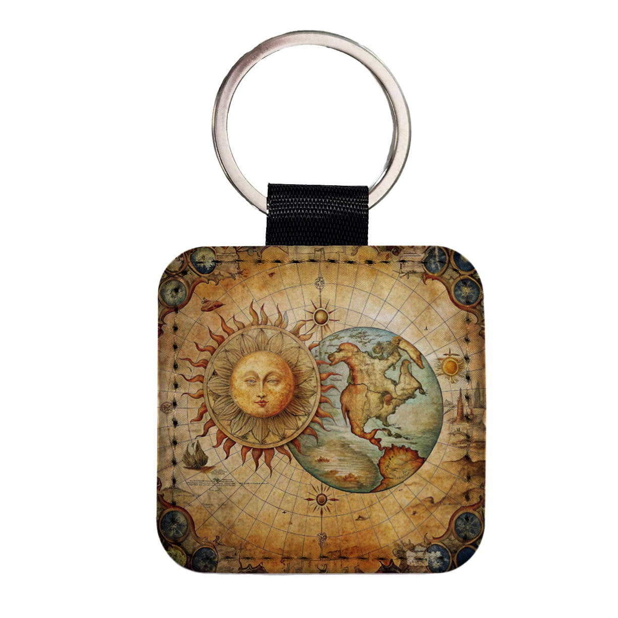 Vintage Sun Moon Map Faux Leather Square Keychain - Walmart.com