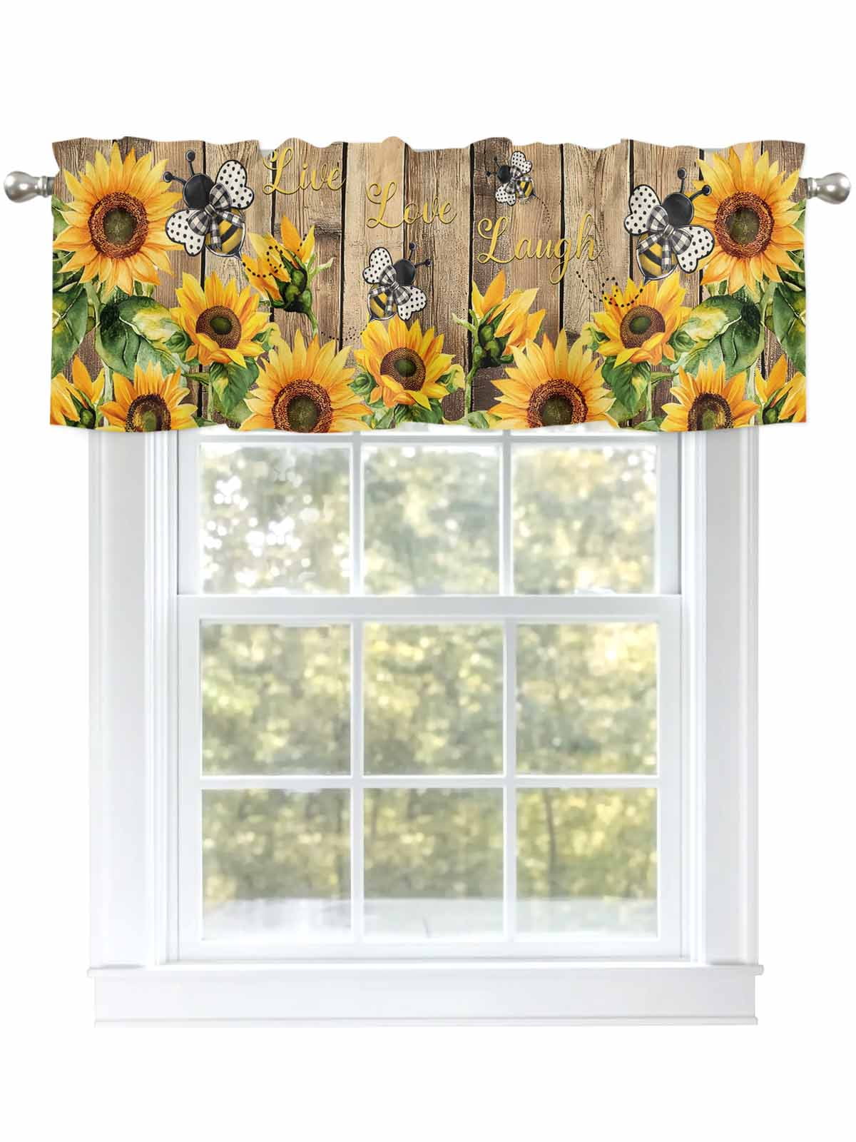 Vintage Sunflower Bees Valances for Windows, Rod Pocket Kitchen Valance ...