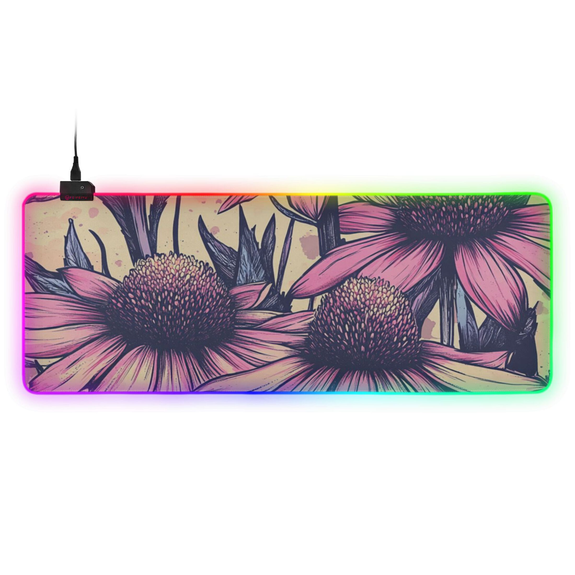 Vintage Sunflower Illustration RGB Gaming Mouse Pad Large Keyboard Mat ...